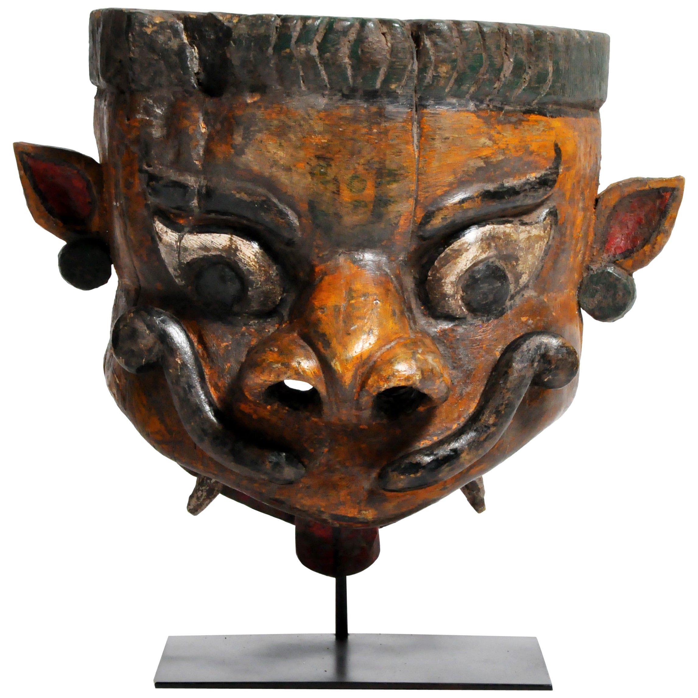 Decorative Brazilian Indian Ceremonial Mask on Stand For Sale at 1stDibs