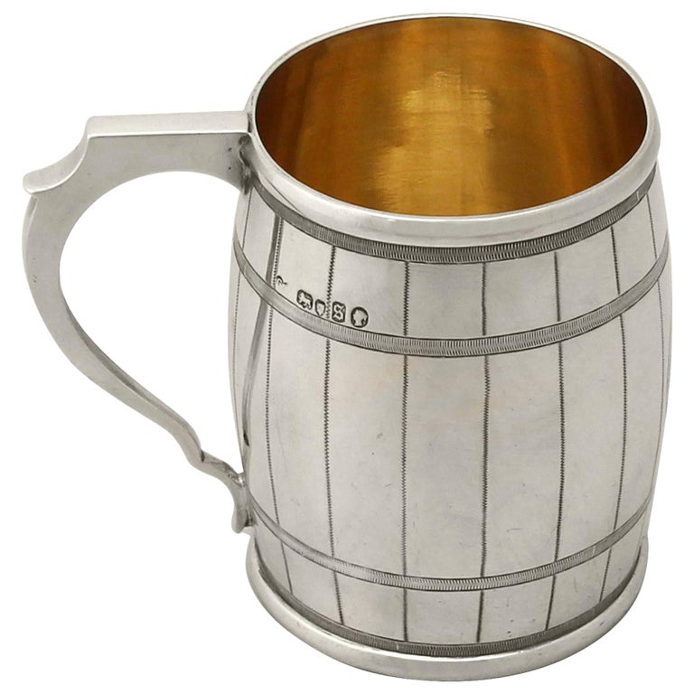 Antique Sterling Silver Barrel Christening Mug For Sale at 1stDibs