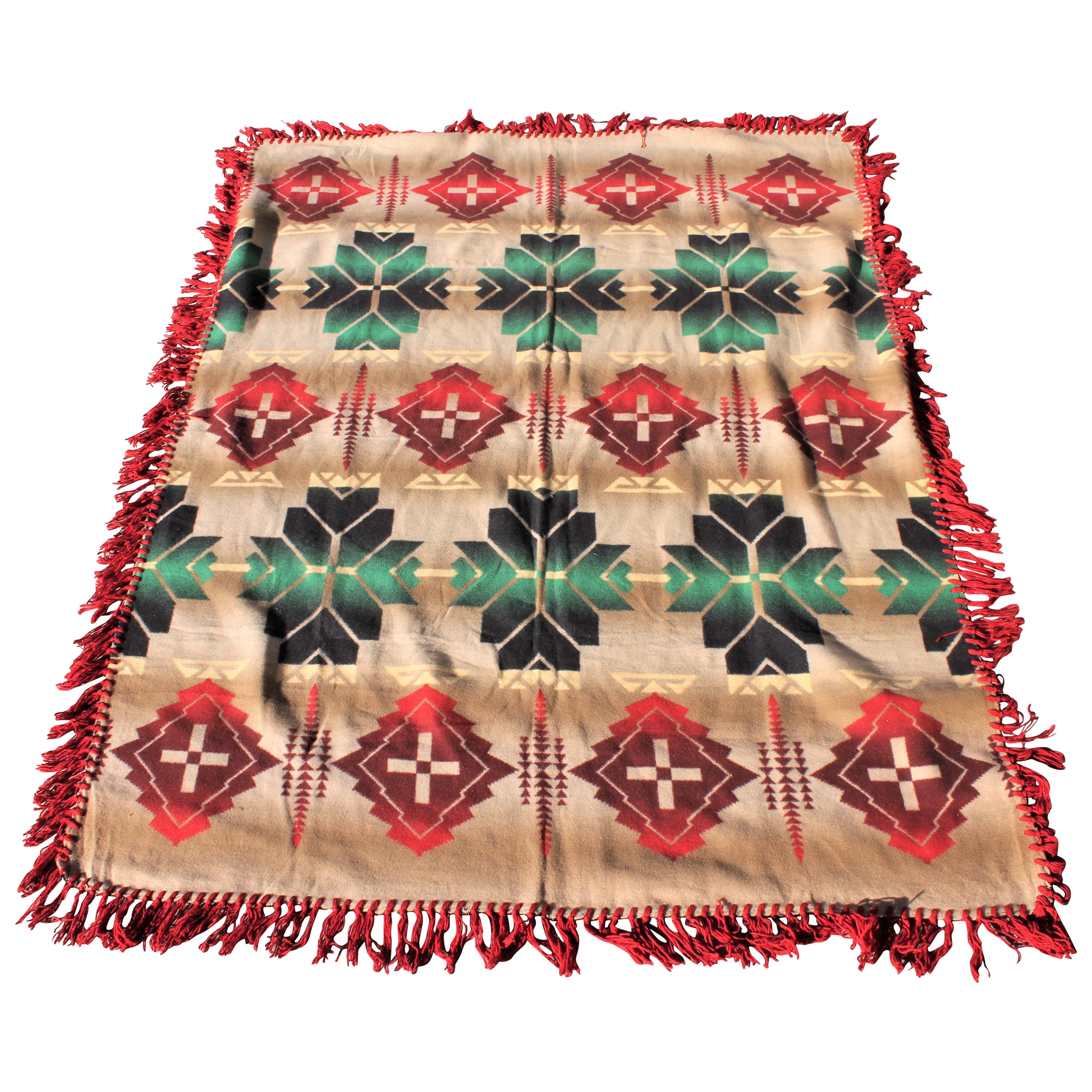 Pendleton Fringed Indian Design Camp Blanket For Sale at 1stDibs