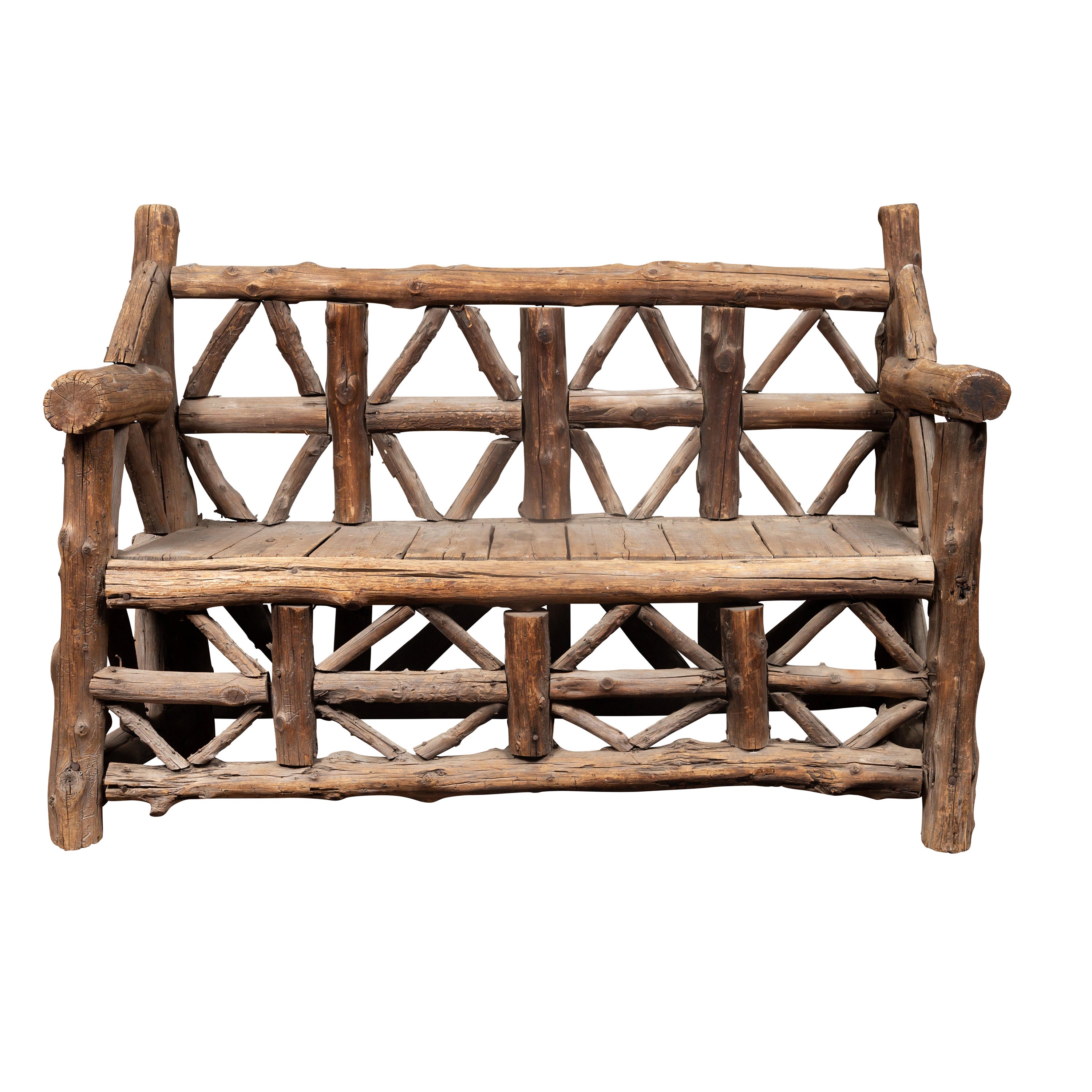 Rustic Primitive Artisan Tree Log Driftwood Garden Patio Bench by ...