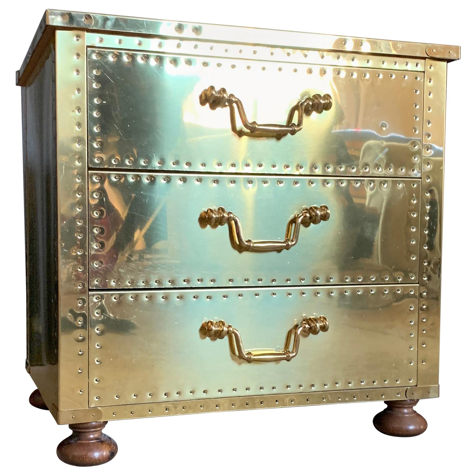 Sarreid Brass Clad Three Drawer Chest at 1stDibs