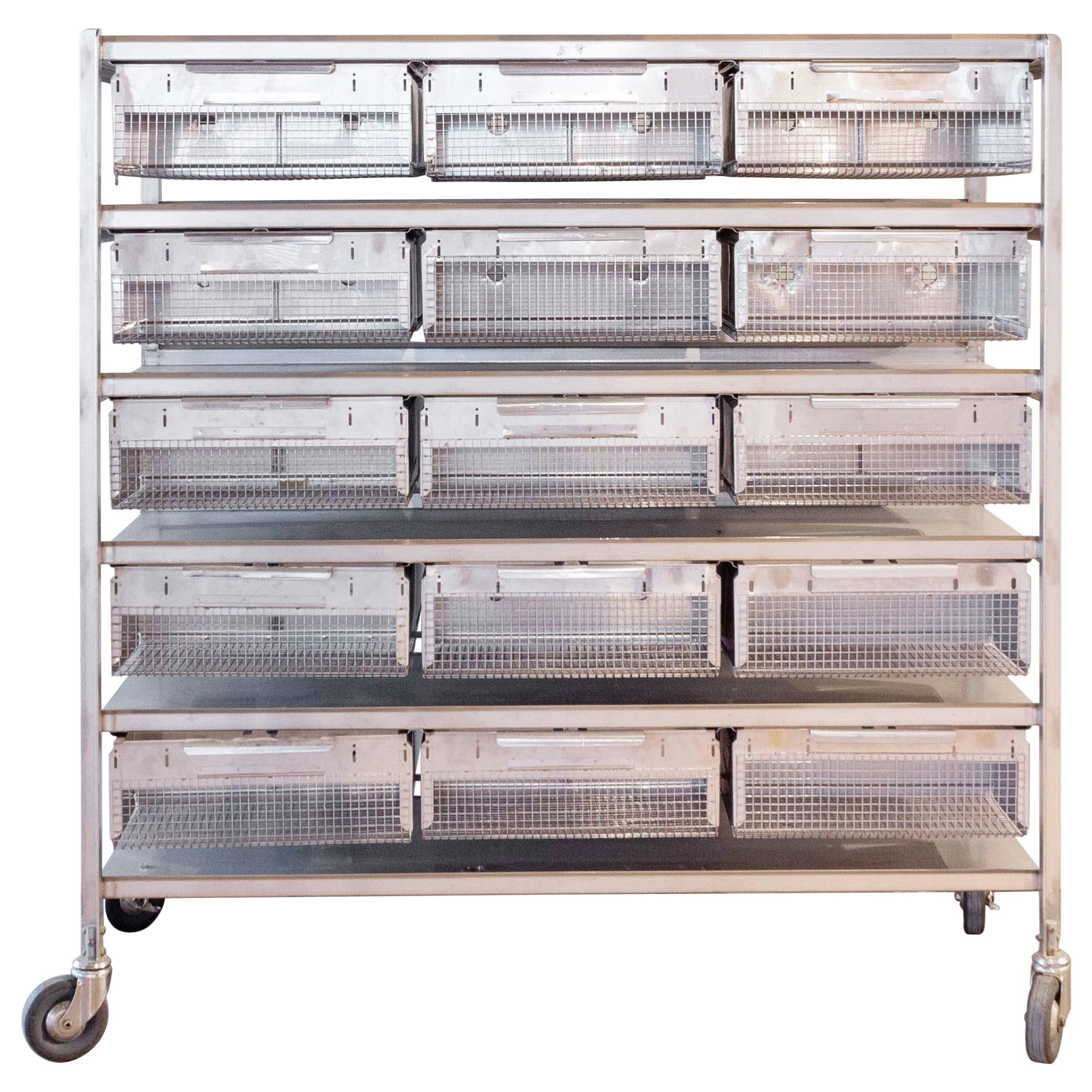 Four-Tier Galvanized Basket Shelving Stand with Industrial Wood ...