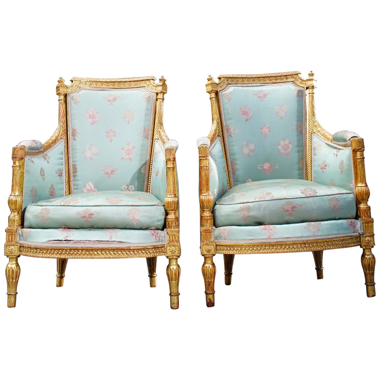 19th Century Napoleon III Giltwood French Pair of Armchairs by Frederic ...
