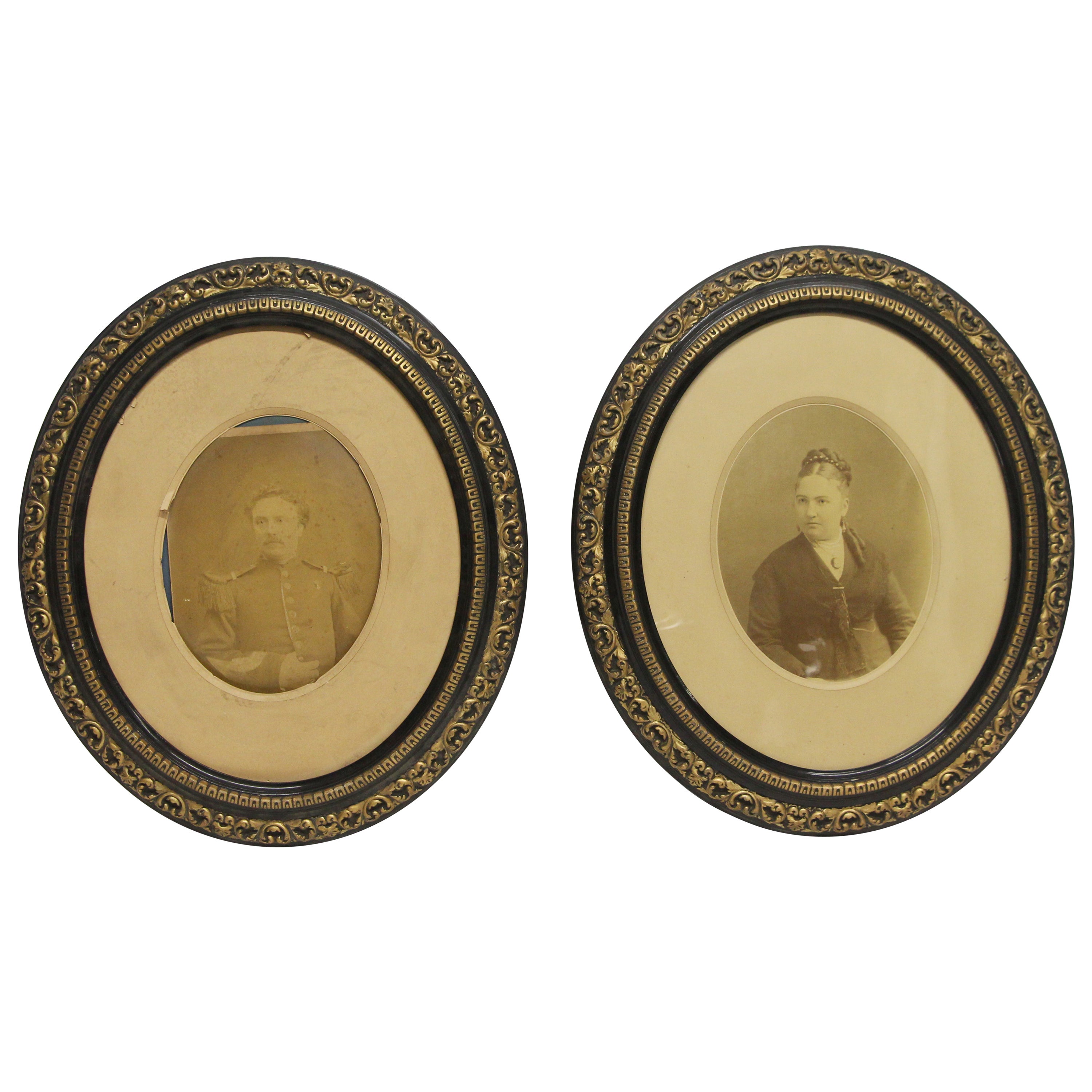 Pair of Large Portrait Photographs in Oval Ormolu Frames For Sale at ...