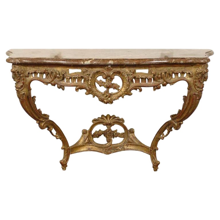 English Rococo Style 1880s Carved and Bleached Oak Console Table with ...