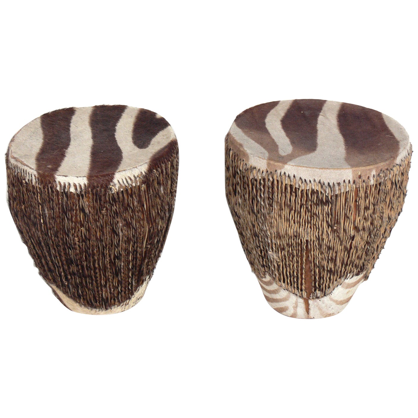 Trio of Tribal Drums Carved Wood and Animal Hide For Sale at 1stDibs