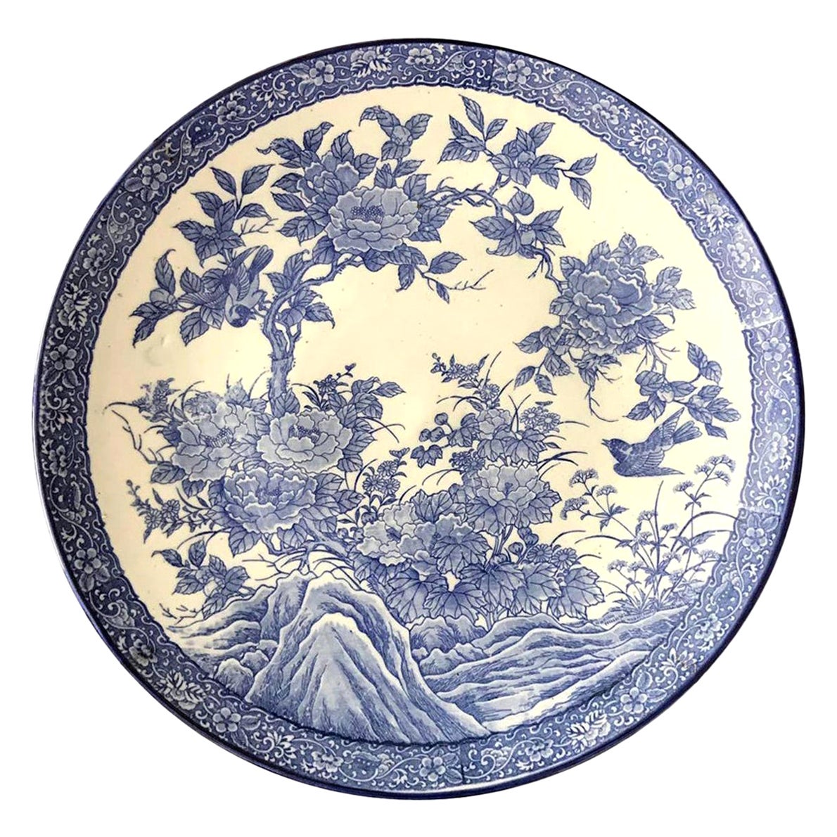 Japanese Blue and White Ceramic Charger, circa 1880 at 1stDibs