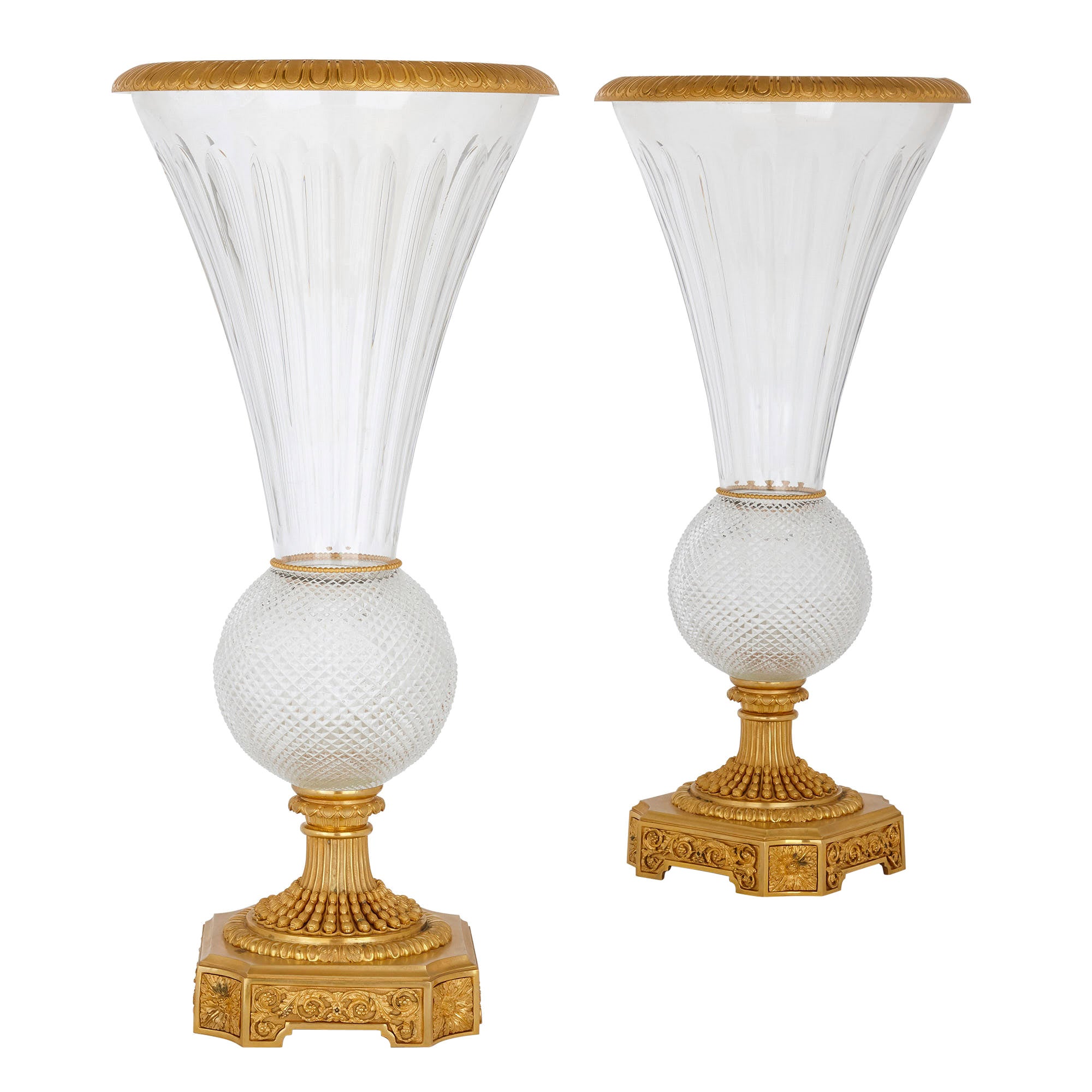 Pair Of Gilt Bronze And Cut Glass Vases For Sale At 1stdibs