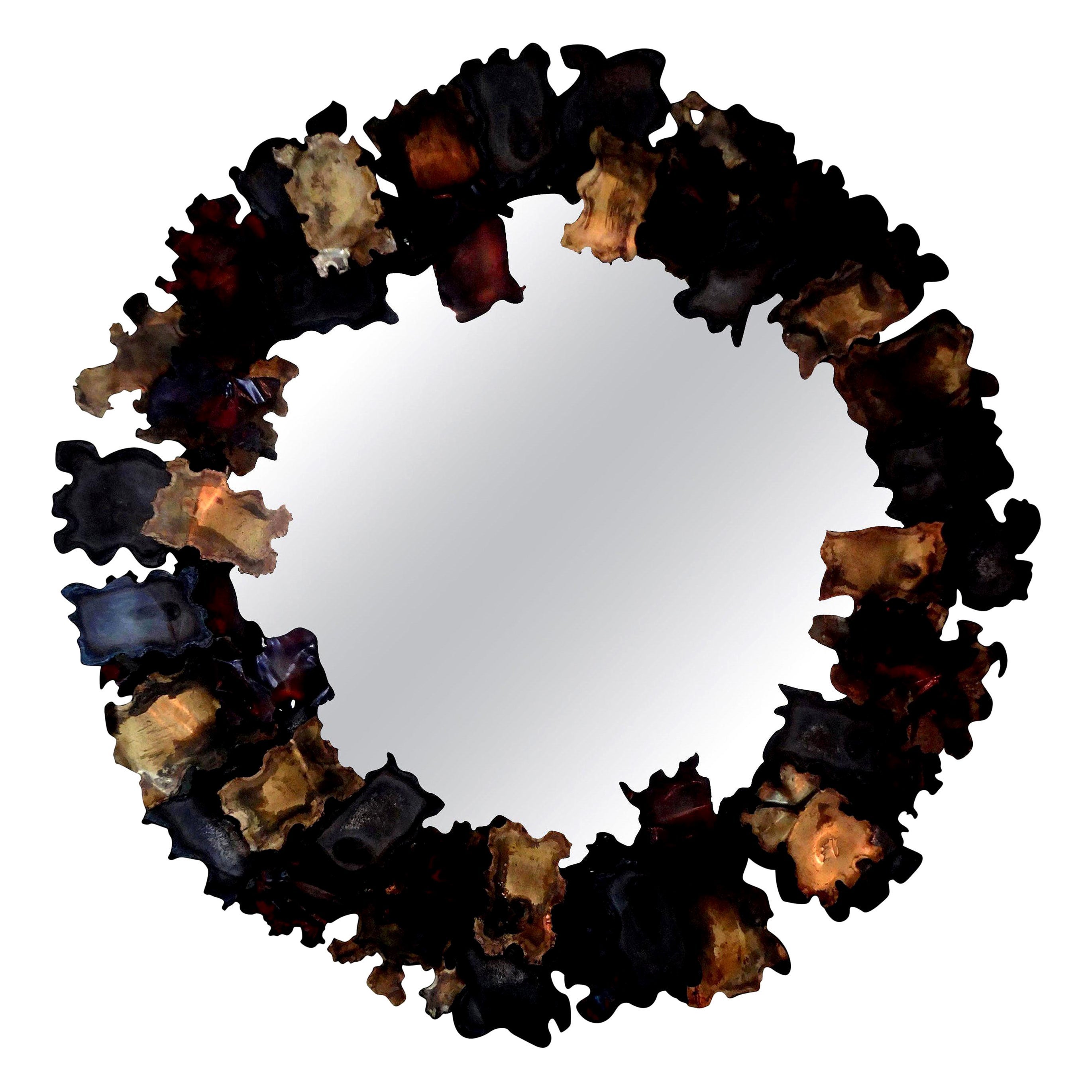 Brutalist Curtis Jere Style Handcrafted Round Outdoor Wall Mirror For ...