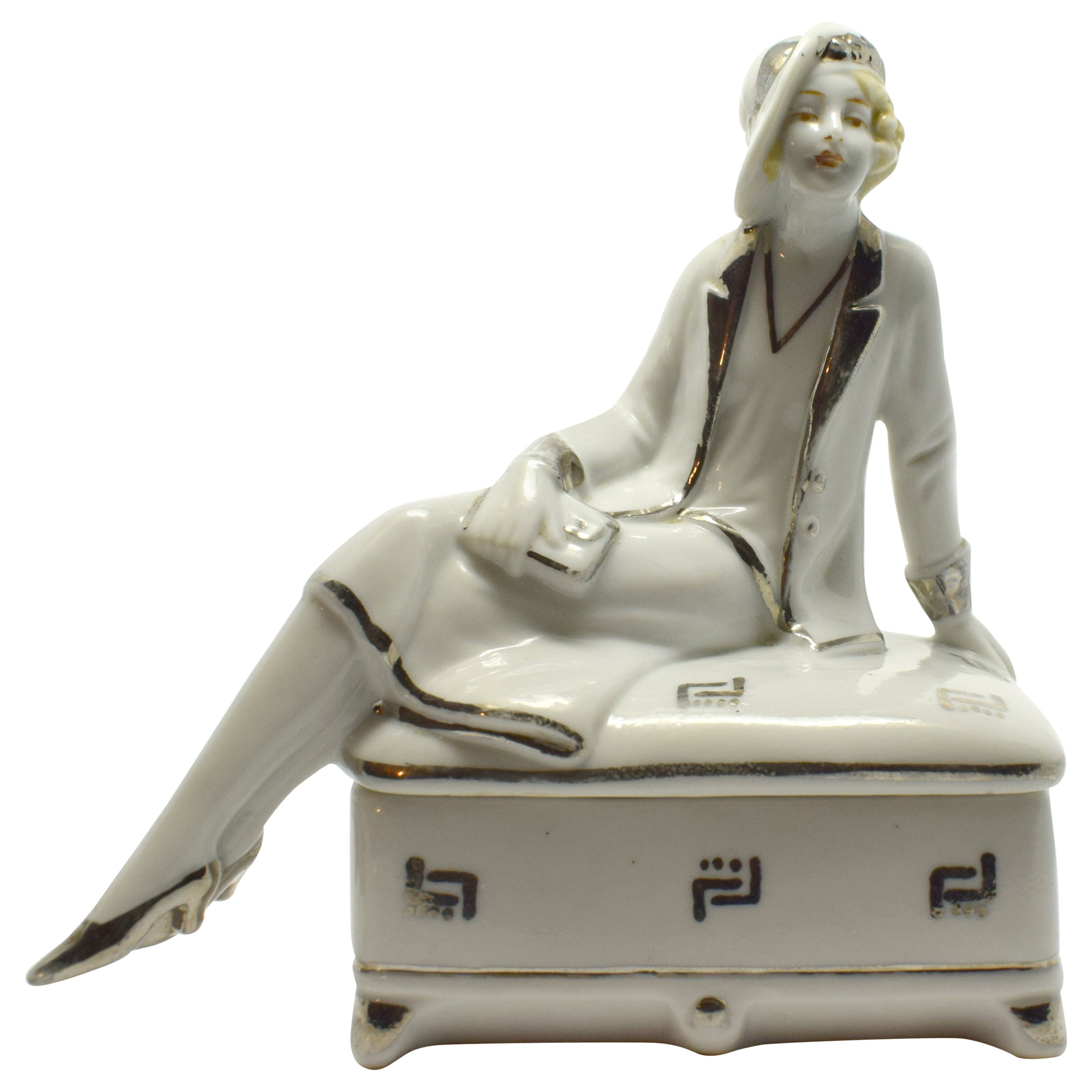 Art Deco Half Doll Powder Box, 1930s at 1stDibs