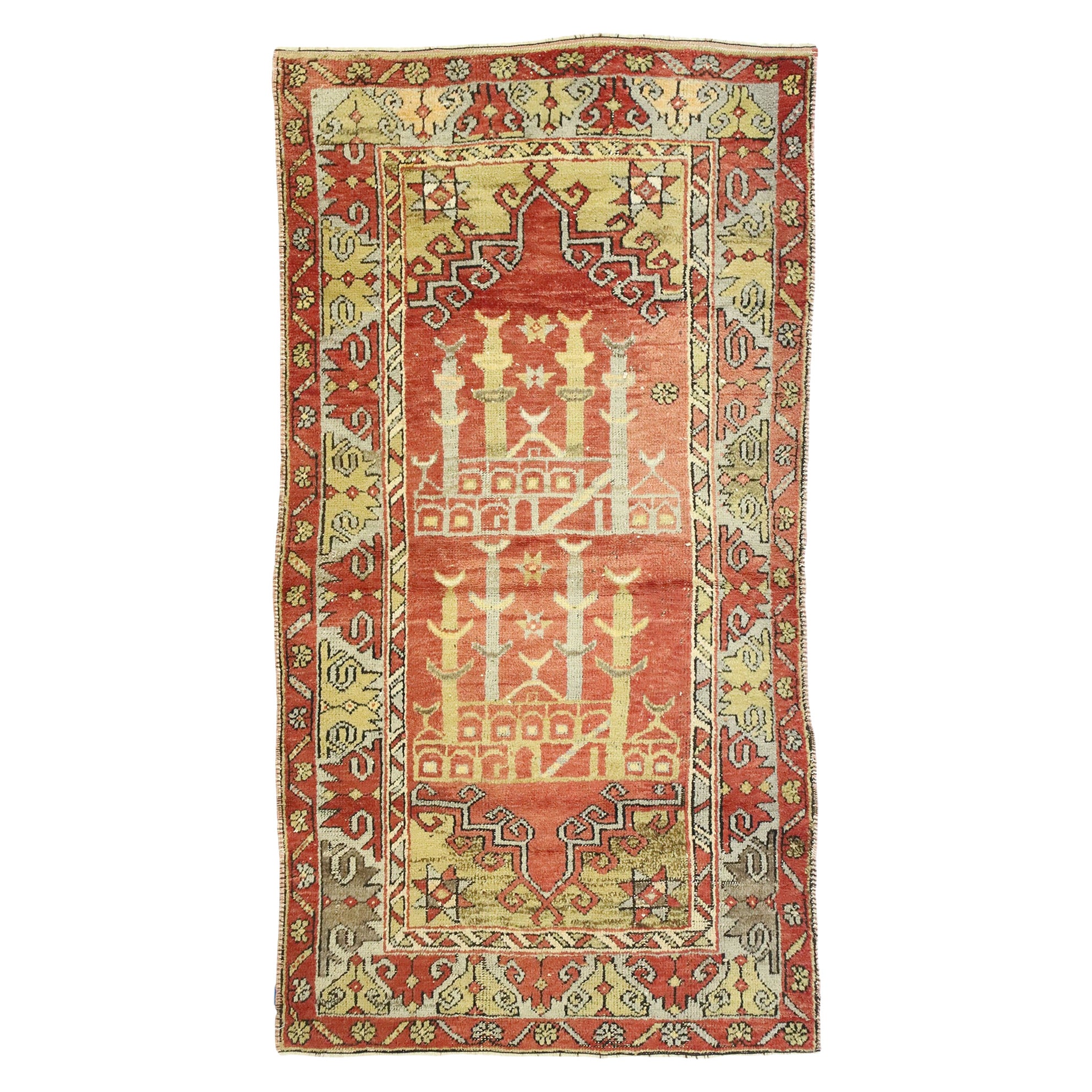 Vintage Turkish Oushak Rug, Turkish Prayer Rug For Sale at 1stDibs