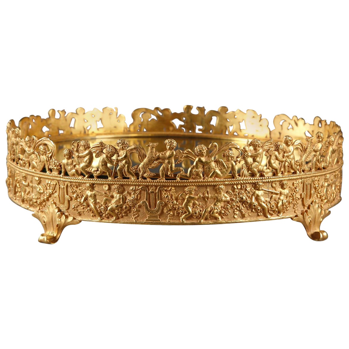 Footed Gilt Bronze Mounted Diamond Cut Crystal Centerpiece For Sale at ...