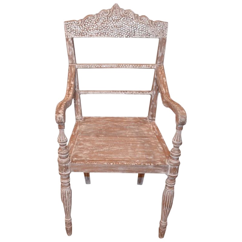 Andrianna Shamaris Shell Inlay Teak Wood Colonial Chair For Sale at 1stDibs