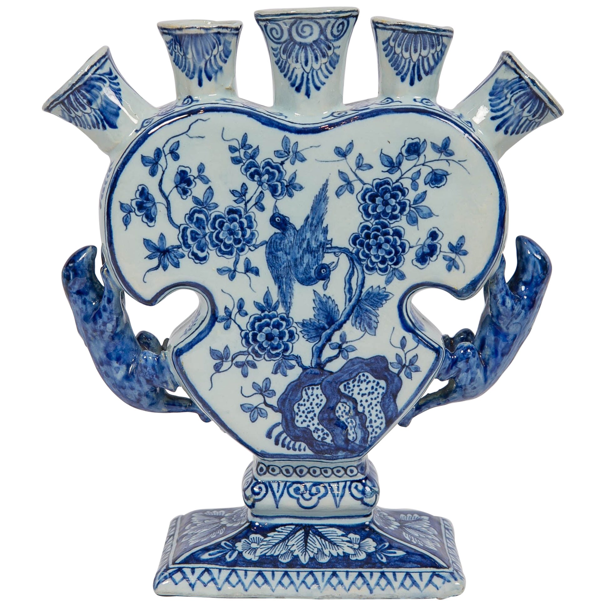 19th Century Five-Piece Delft-Style Blue and White Porcelain Garniture ...