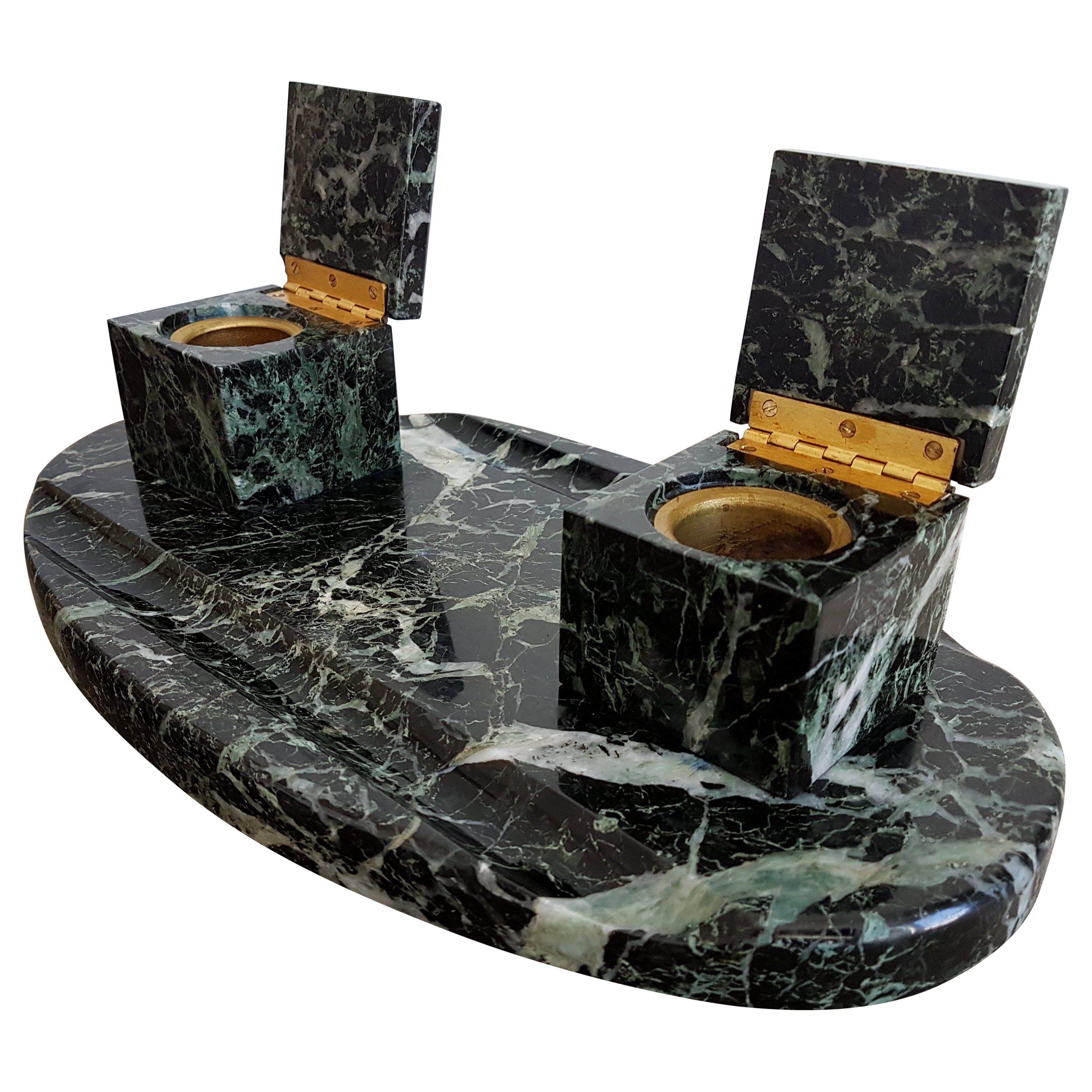 Art Deco Inkstand Eagle on Marble French Desk Inkwell, circa 1930 For ...