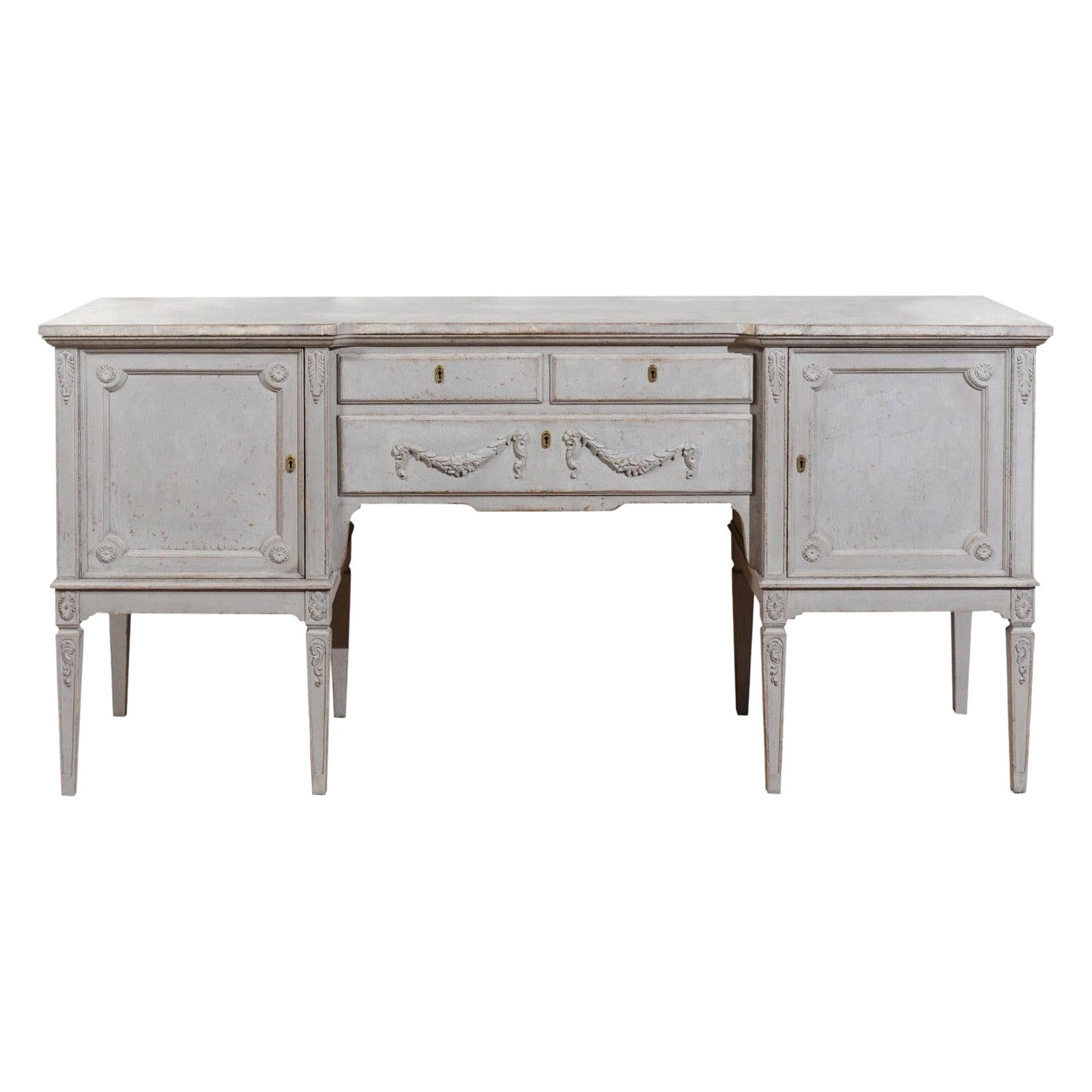 French Neoclassical Style Soft Blue Painted Desk with Leather Top ...