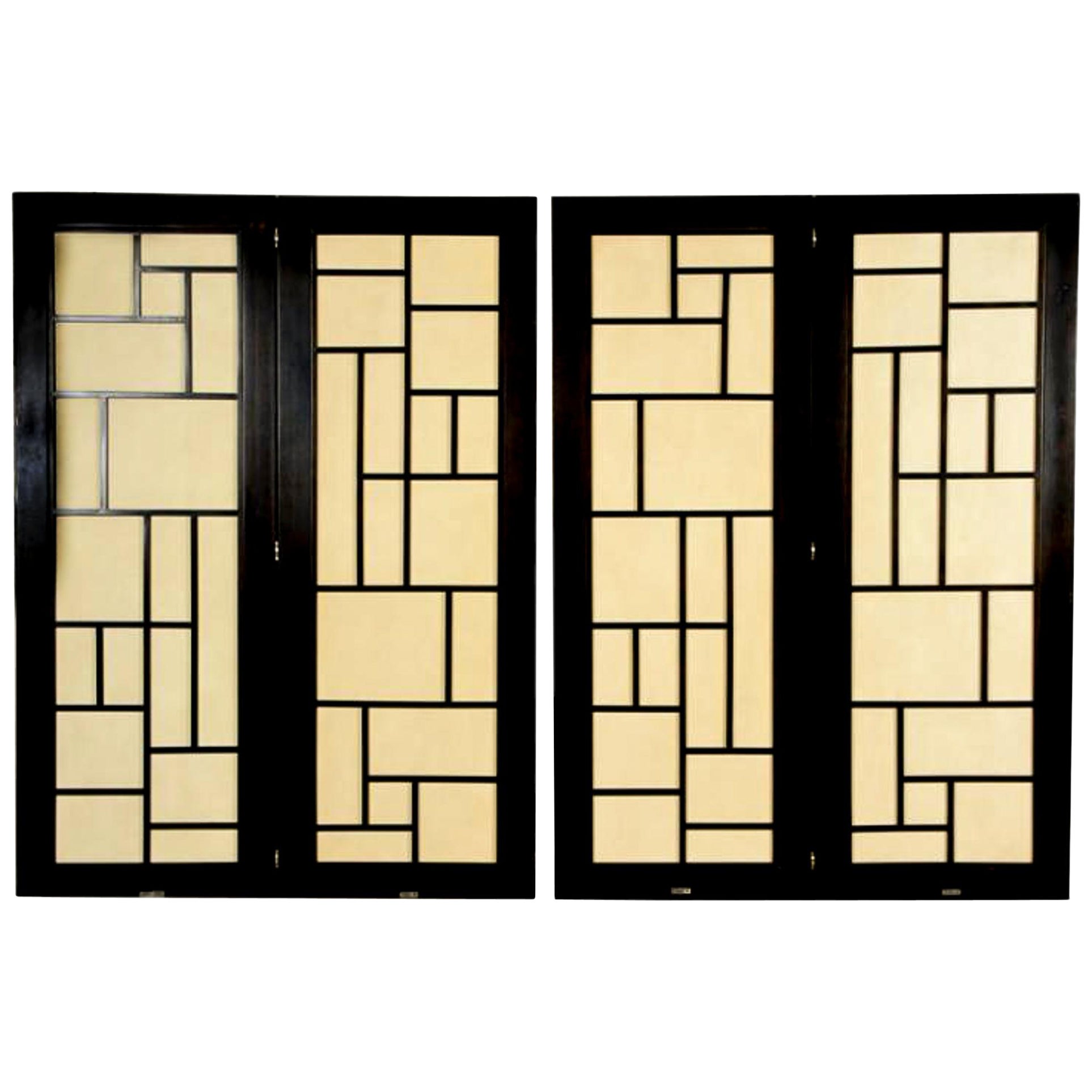 Large Mid-Century Modern Painted Room Divider Three Panel Screen For ...