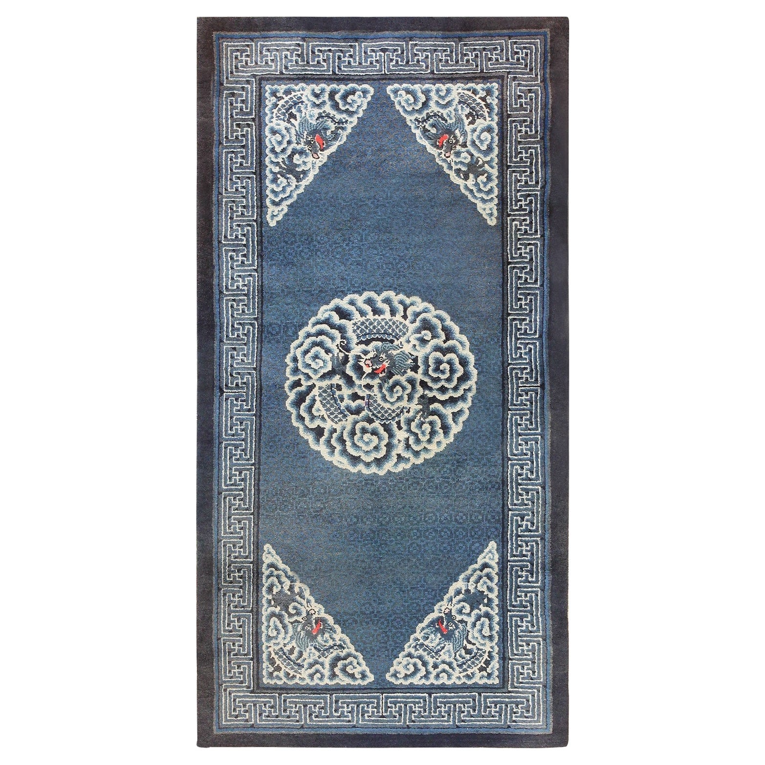 Benevolent Five Clawed Dragon Design Black Antique Chinese Rug. Size: 7 ...