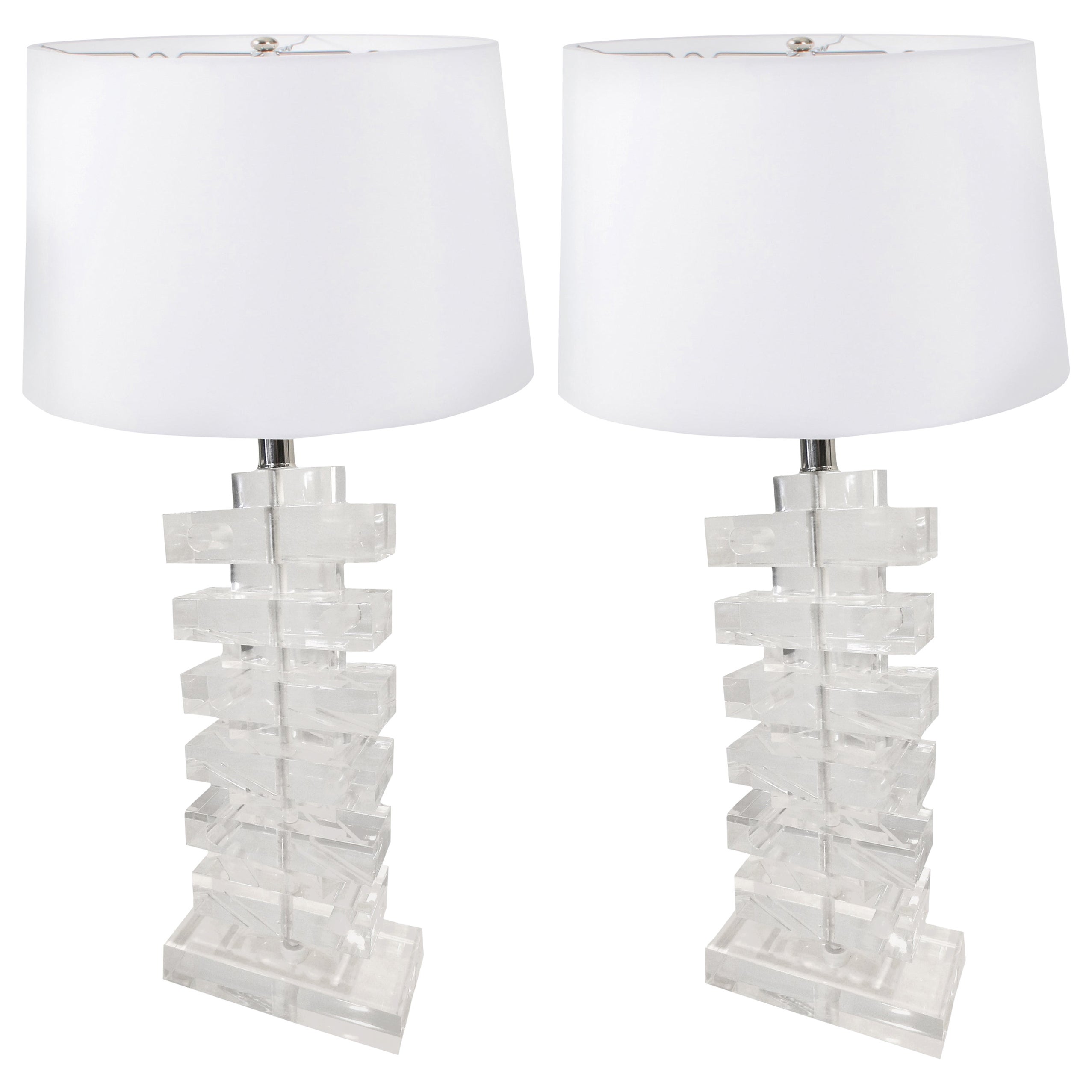 Pair of Lucite Stacked Block Lamps For Sale at 1stDibs