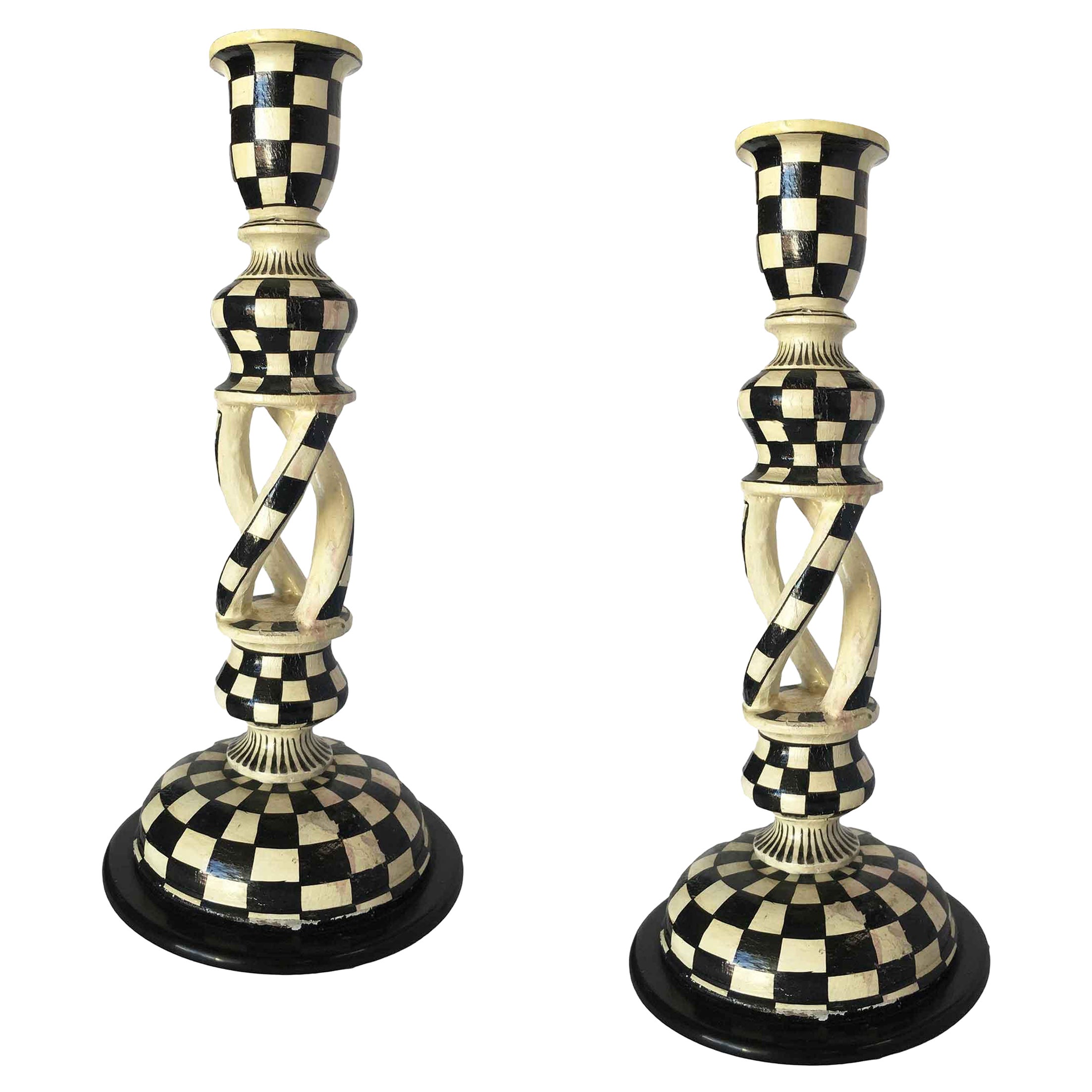 Pair of Handmade Candlesticks and Ceramic Motives For Sale at 1stDibs