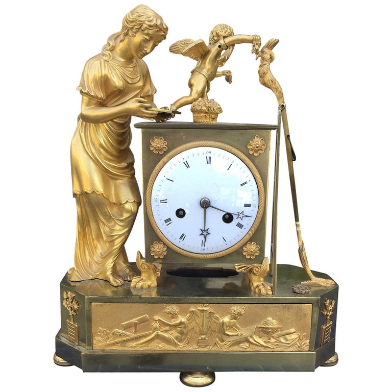 19th Century French Fire Gilded Clock For Sale at 1stDibs