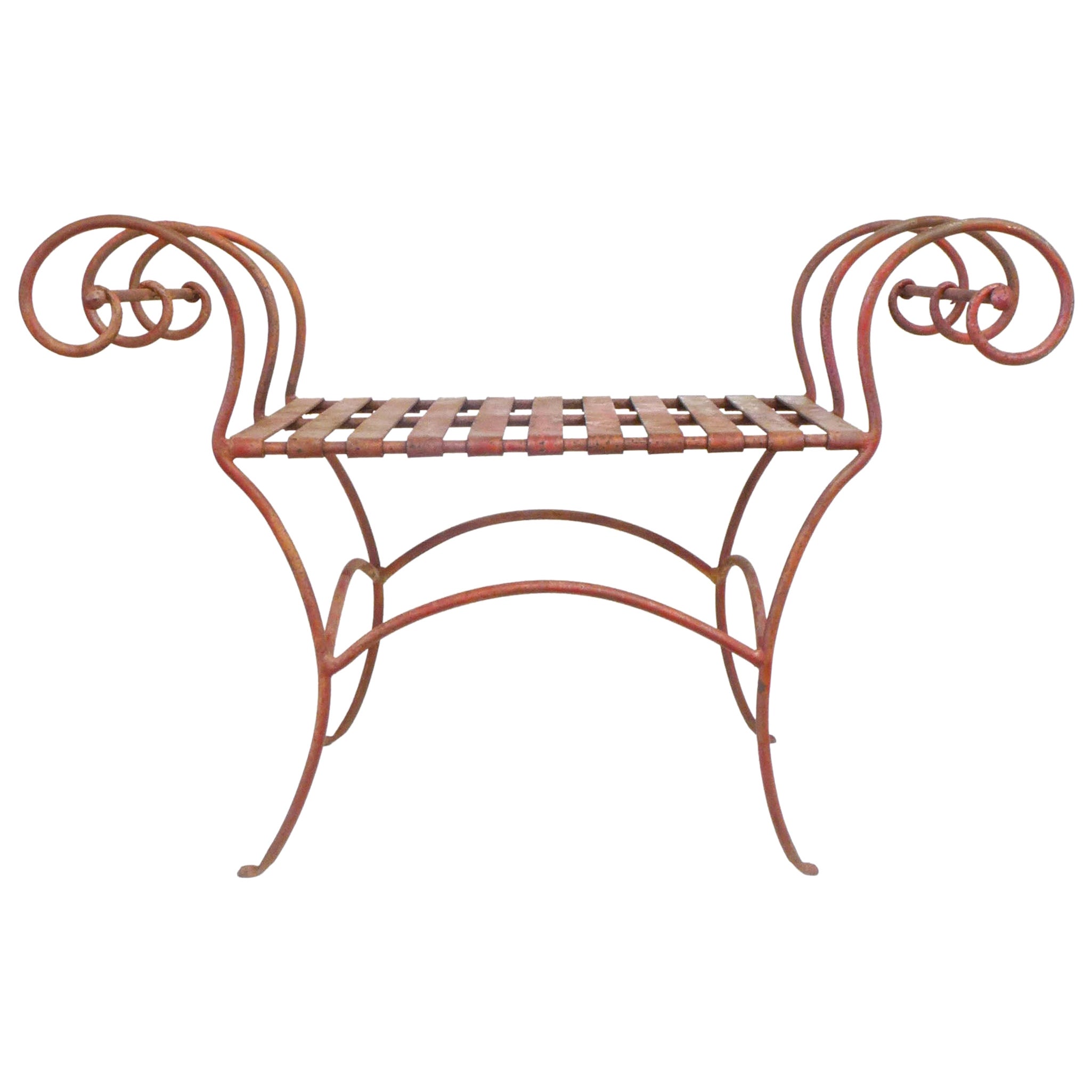Charming English Wrought Iron Strap Bench at 1stDibs