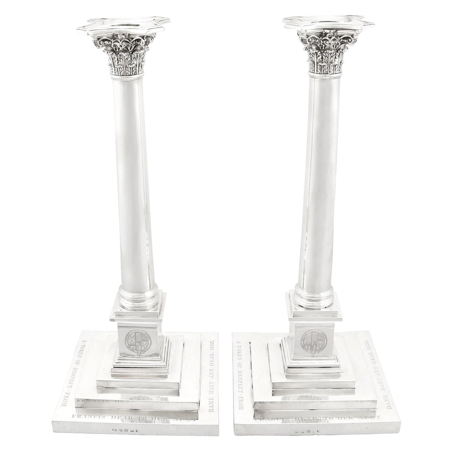 Antique 1803 Georgian Sterling Silver Column Candlesticks For Sale at ...