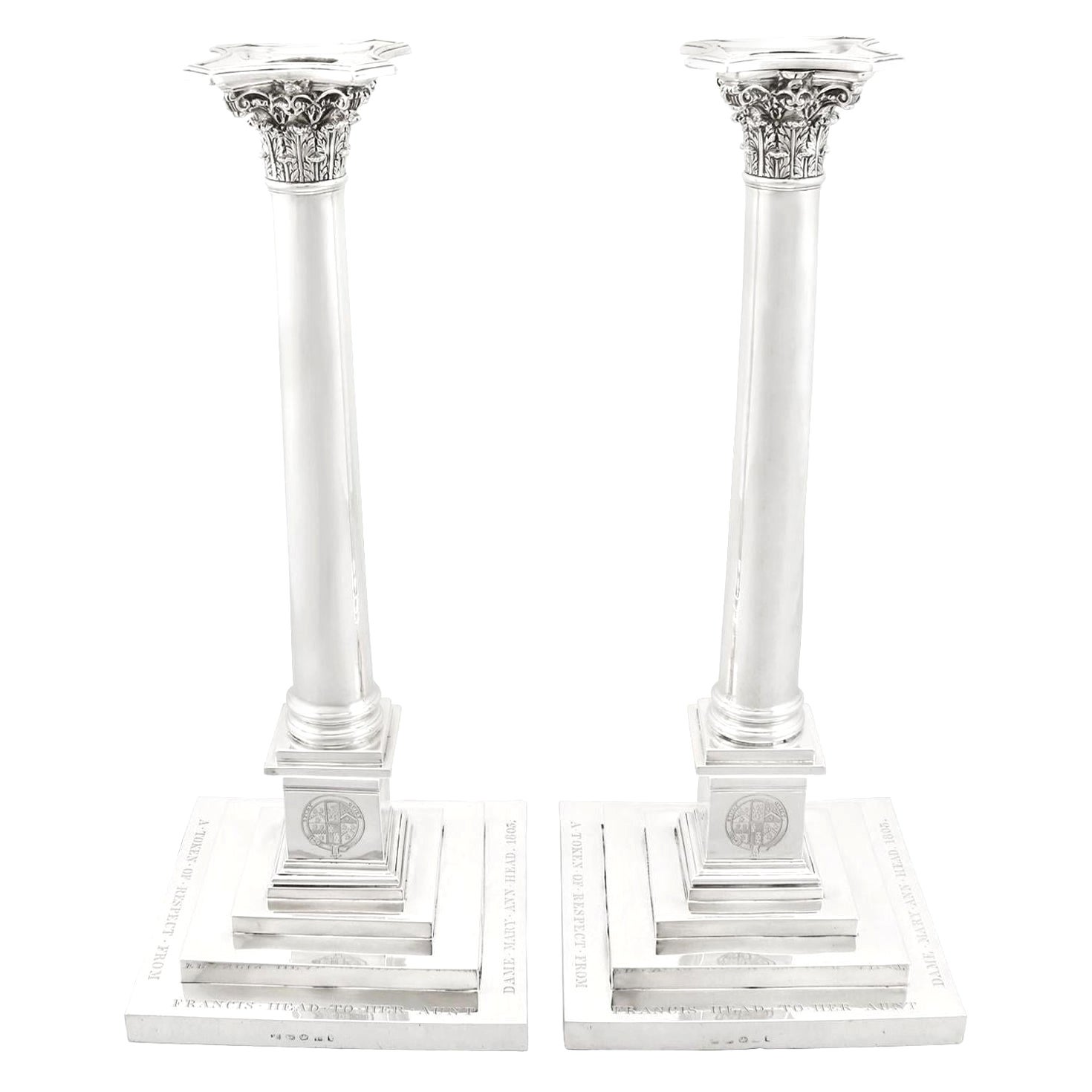 Antique Victorian Sterling Silver Corinthian Column Candlesticks at ...