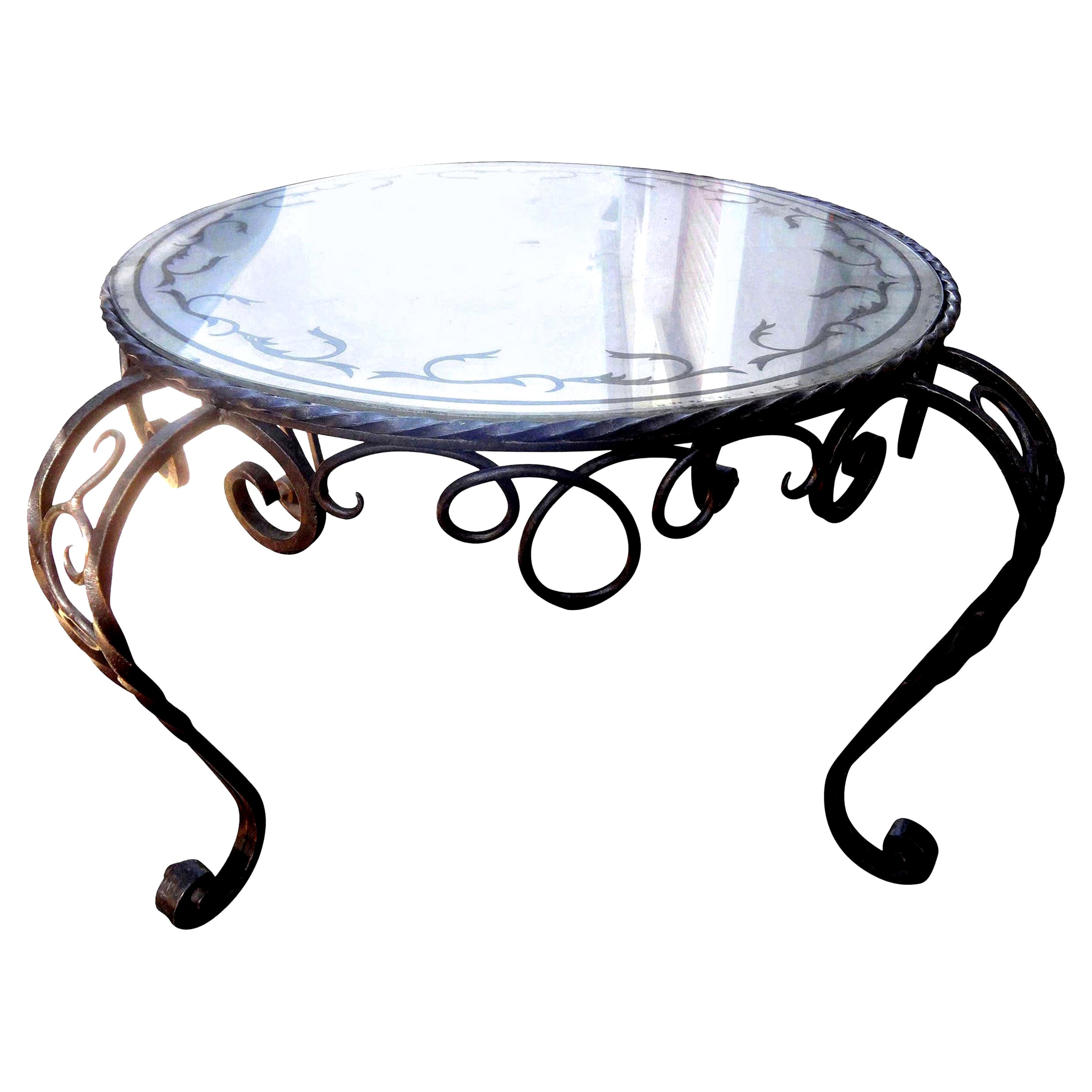 French Wrought Iron Cocktail Table with Mirrored Top at 1stDibs