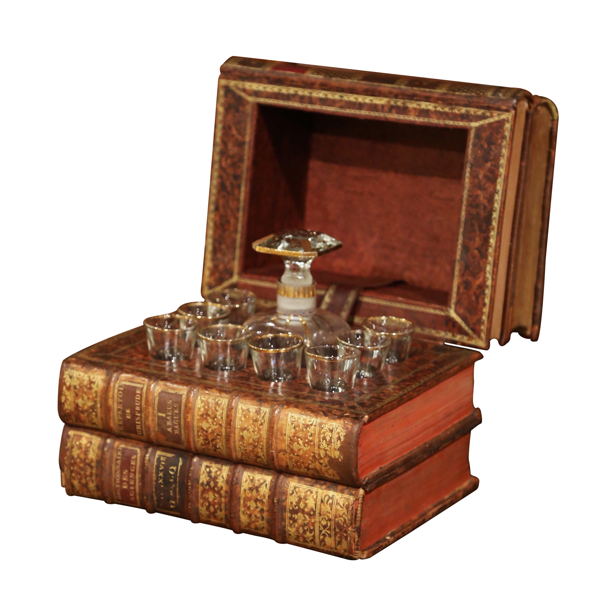 19th c. French Liquor Box with Baccarat Glasses and Bottles at 1stDibs