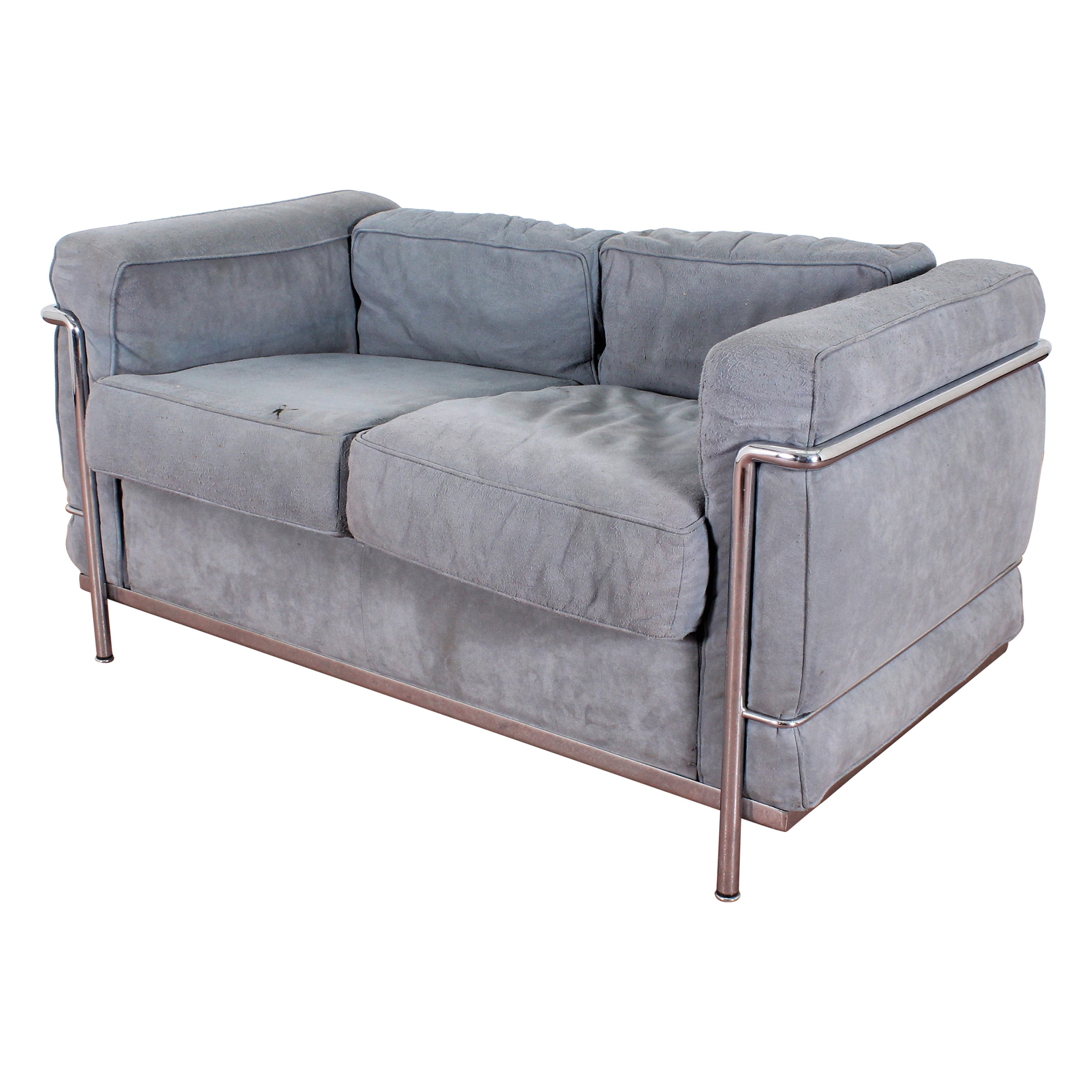Le Corbusier LC2 Style Tubular Chromed Steel Tan Sofa at 1stDibs