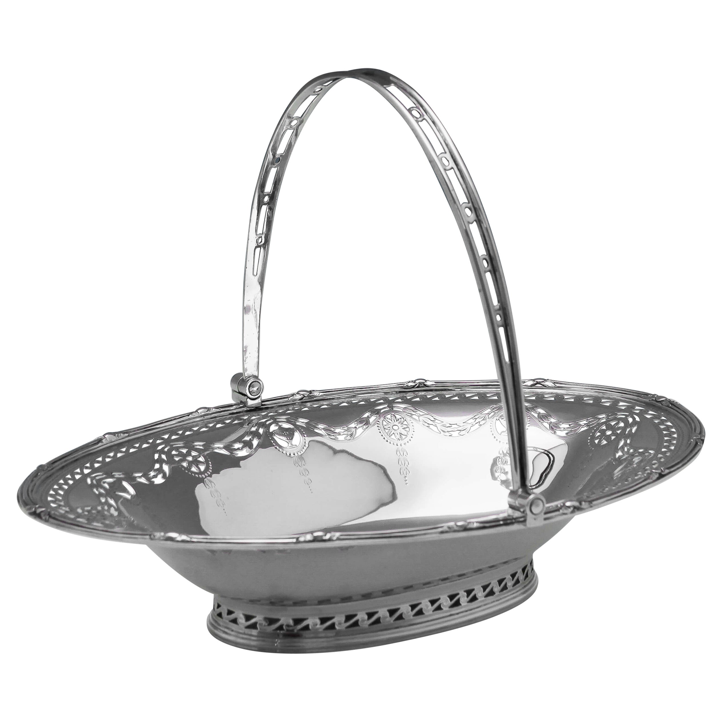 Large Antique American Edwardian Pierced Sterling Silver Basket For ...