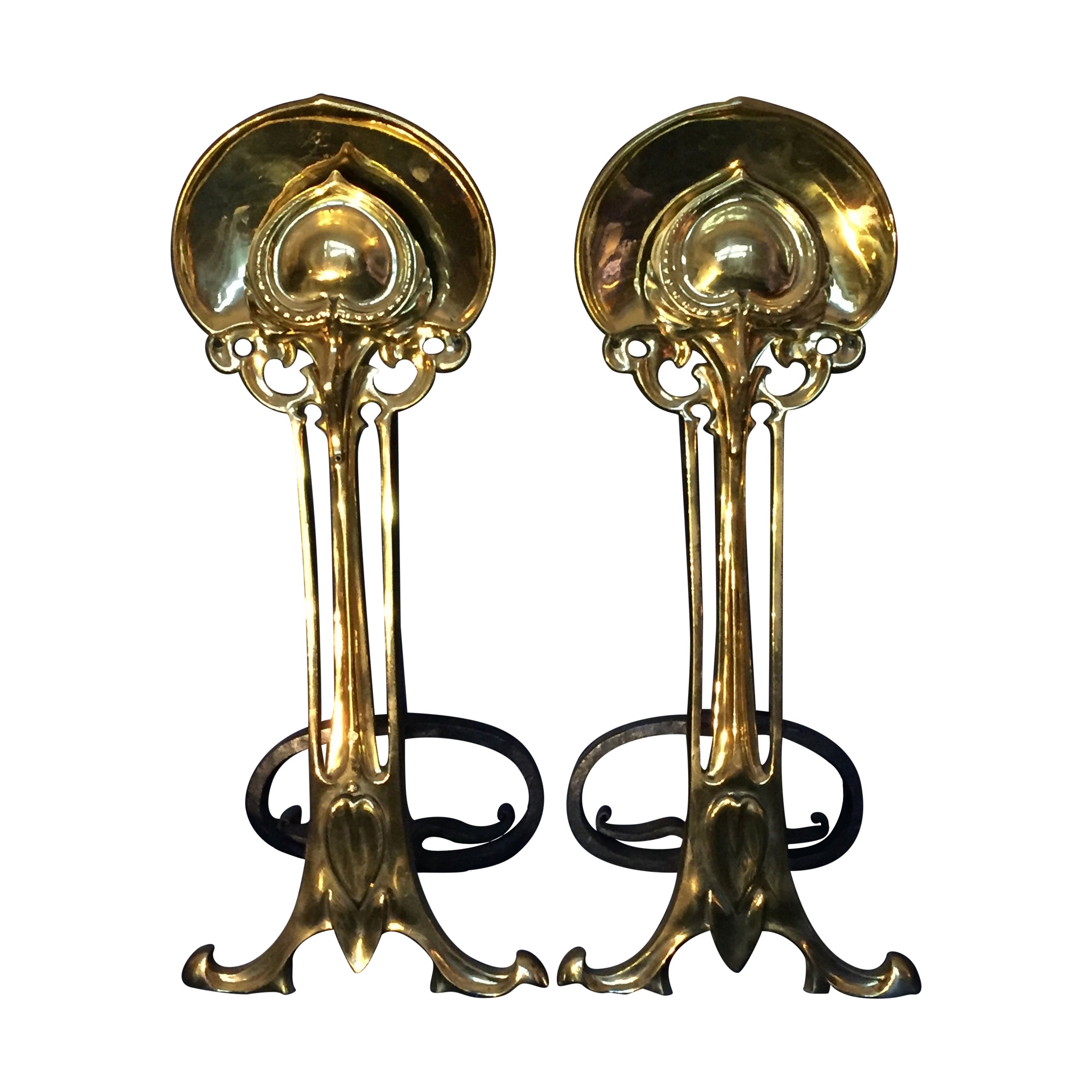 Pair of Iron Andirons or Fire Dogs Modeled as Lions after Artist Alfred ...