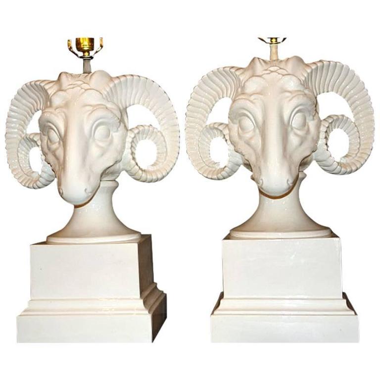 Chapman White Ceramic Ram's Head Table Lamp For Sale at 1stdibs