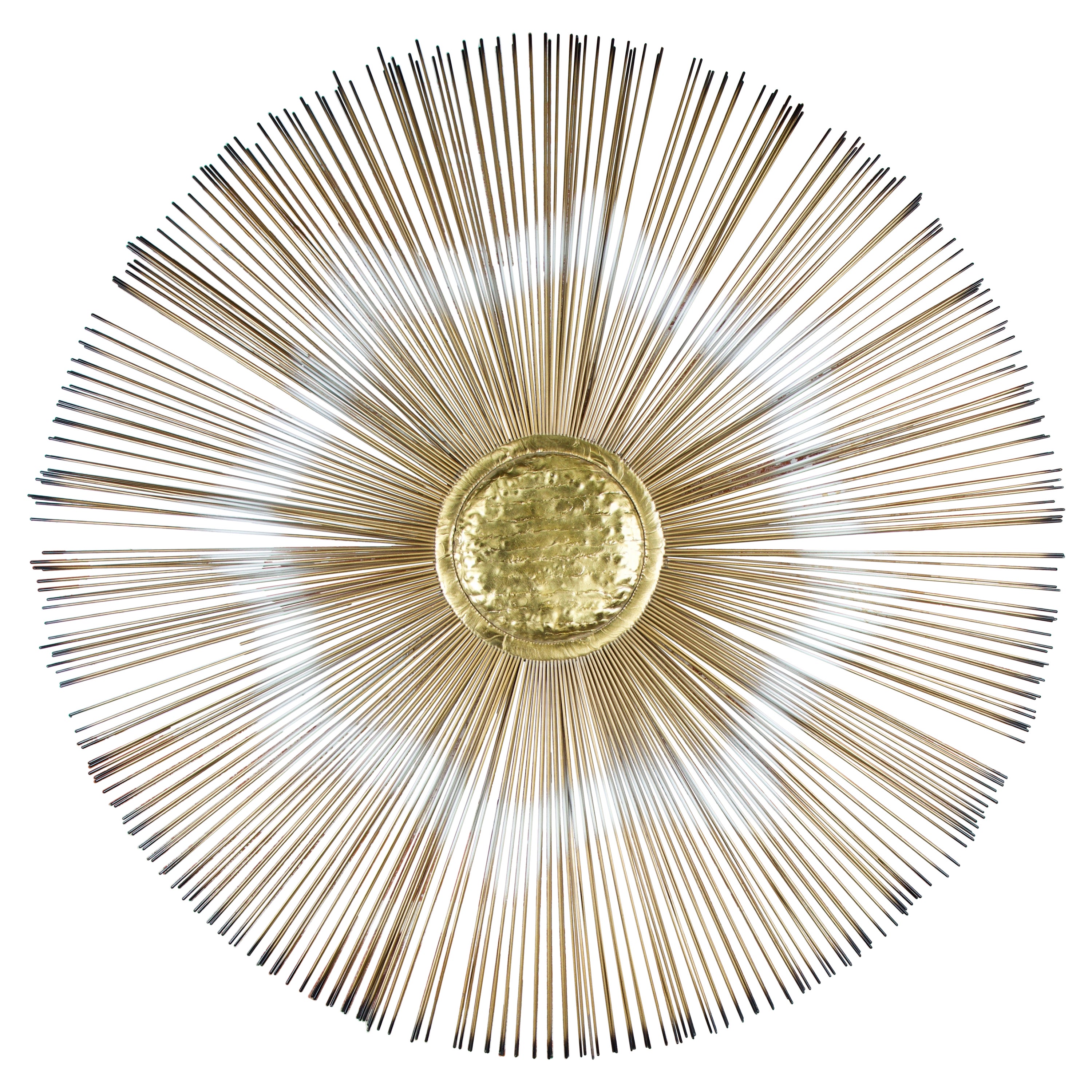 Gilded Metal Sunburst Wall Sculpture Art by Ron Schmidt, circa 1969 For ...