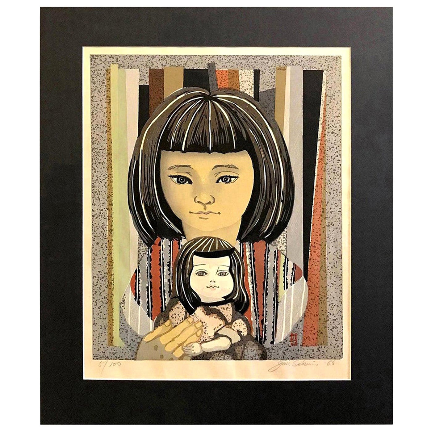 Junichiro Sekino Japanese Woodblock Print Monjuro and Jihei of Bunraku ...