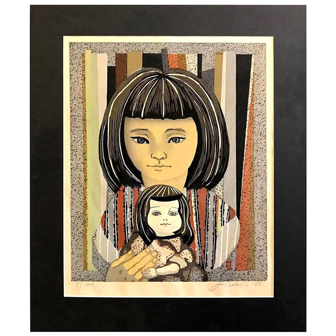 Junichiro Sekino Japanese Woodblock Print Monjuro and Jihei of Bunraku ...