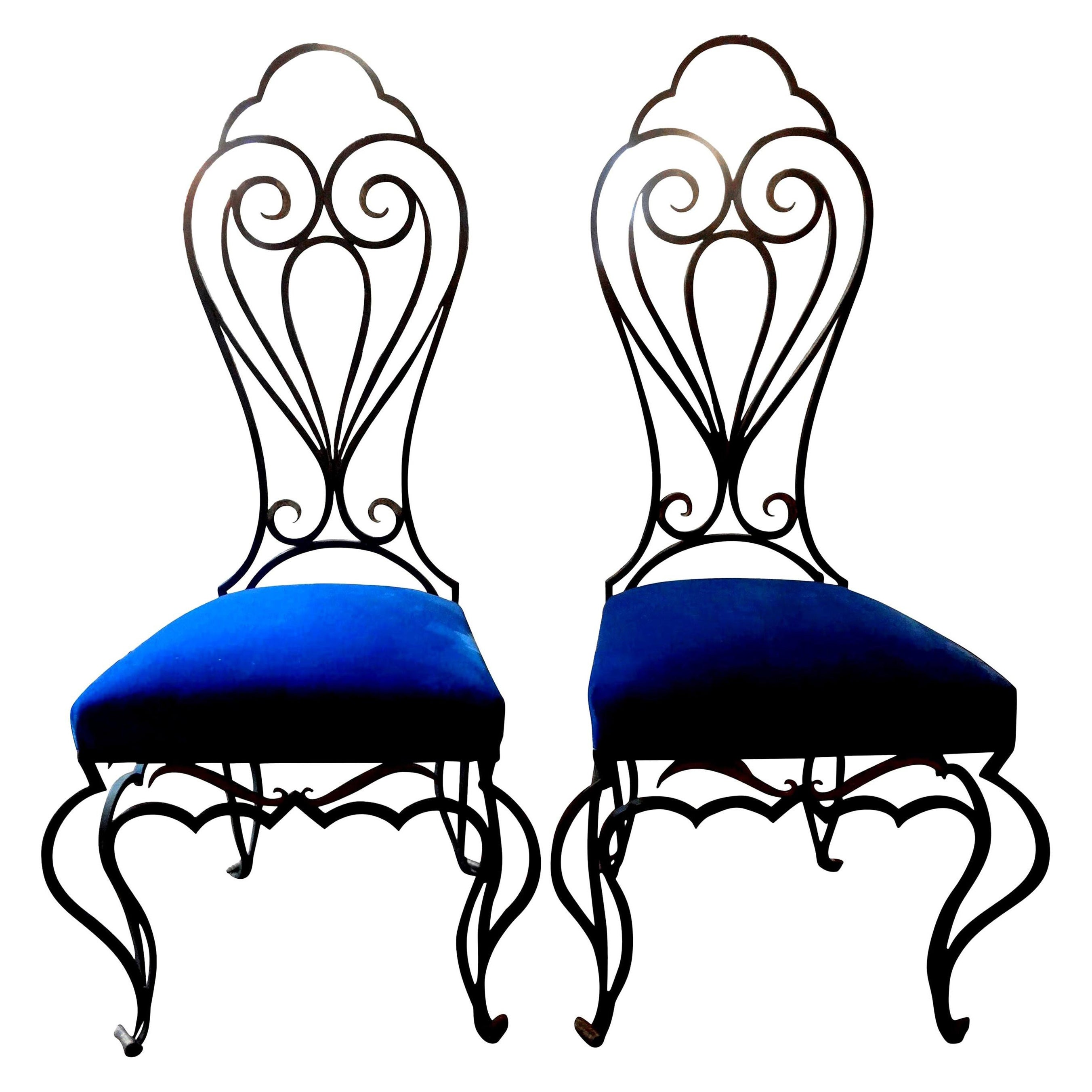 French Modern Neoclassical Hand Forged Iron Side Chairs, Gilbert ...