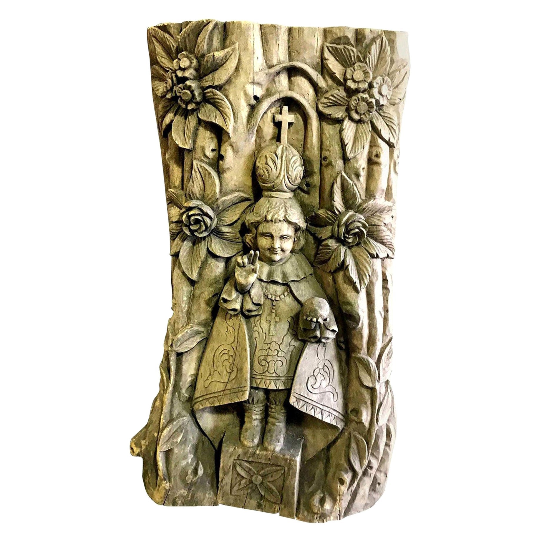 19th Century Carved Wood Saint Anthony Santo Sculpture at 1stDibs
