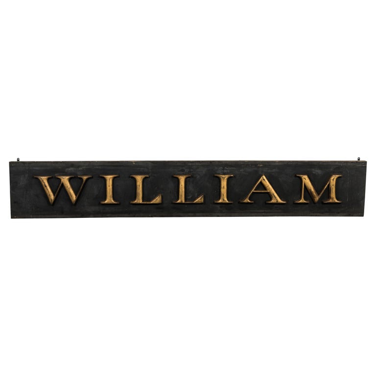 19th Century Gold Giltwood Carved Letters William Trade Sign For Sale ...