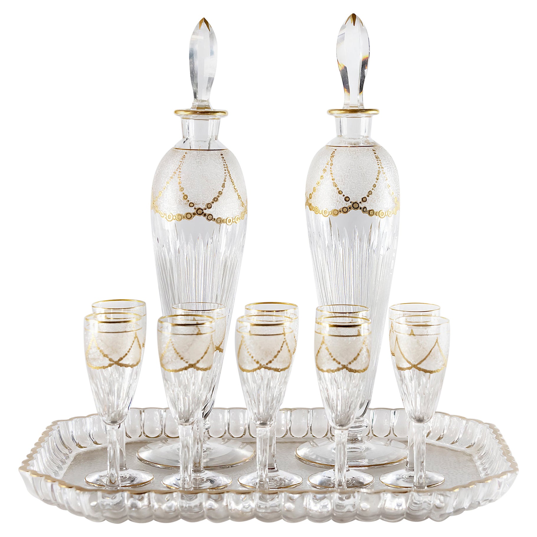 French St Louis Glass Liqueur Set 4 Decanters and 12 Glasses c1900 at ...