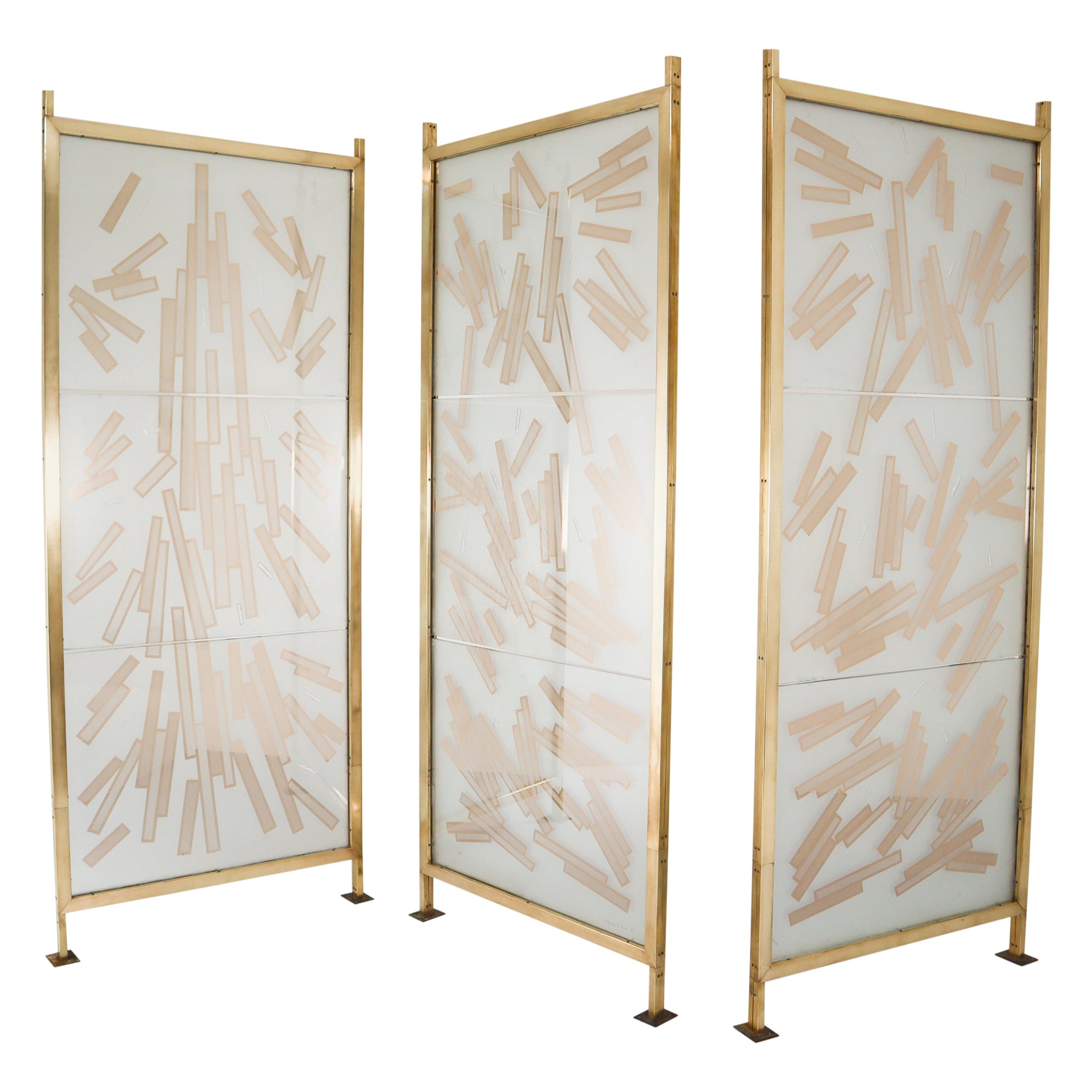 Contemporary Brass Room Divider Made With Dichroic Glass For Sale at ...
