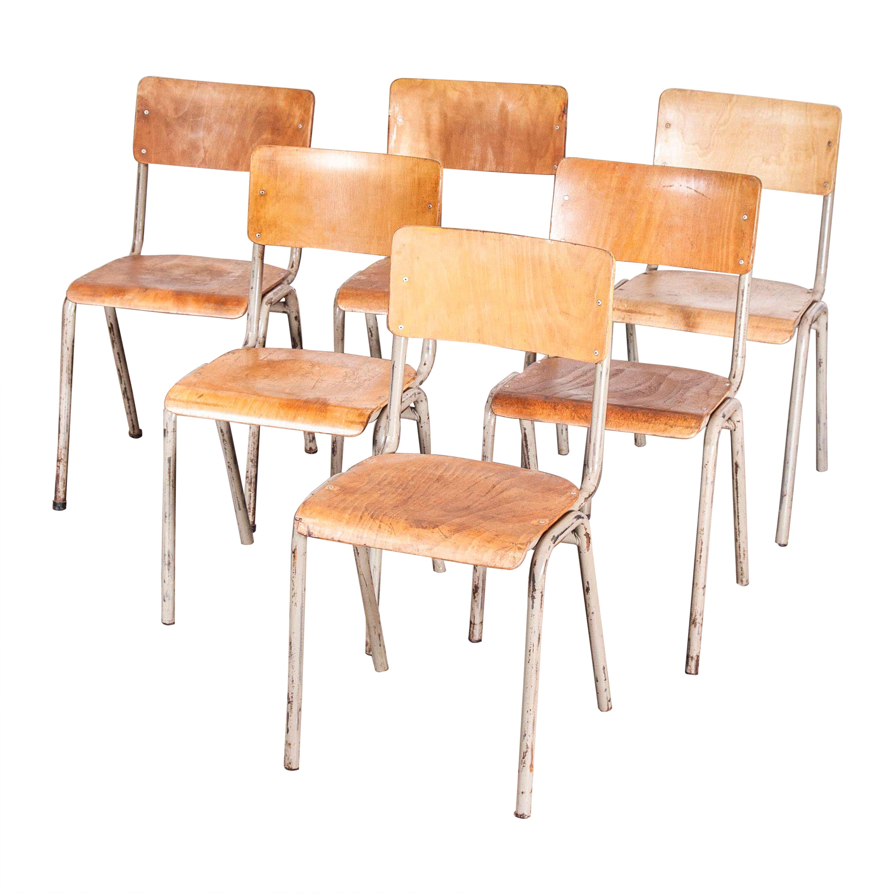 1950s Original Belgian Semal Stacking Metal Frame Dining, Set of Seven ...