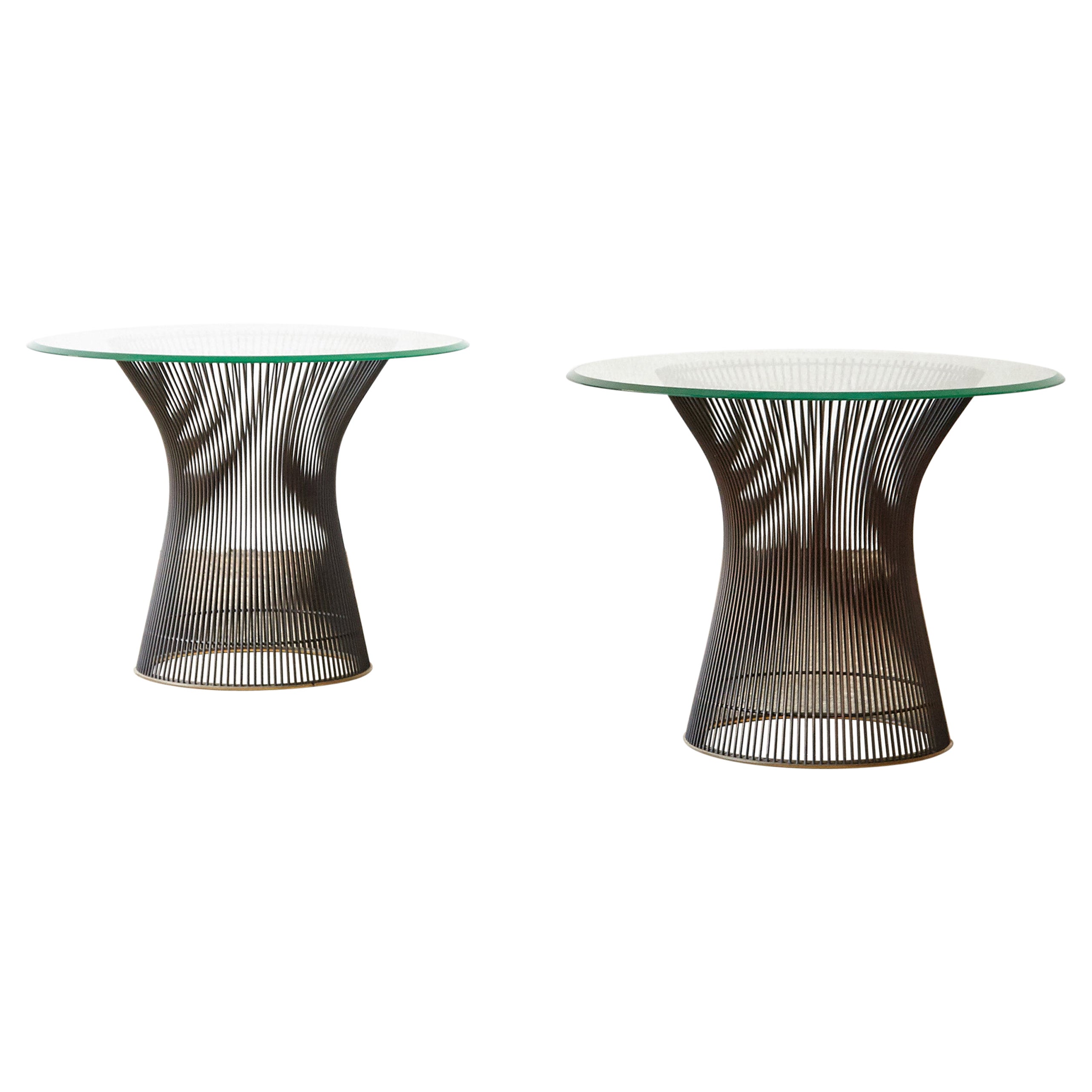Pair of White Marble-Top Platner Tables in Nickel for Knoll at 1stDibs