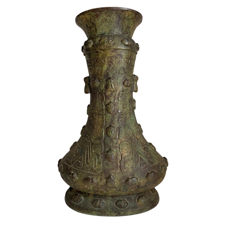 Chinese Archaistic Bronze Vase, Circa 1900 Shang Dynasty Style Gu ...