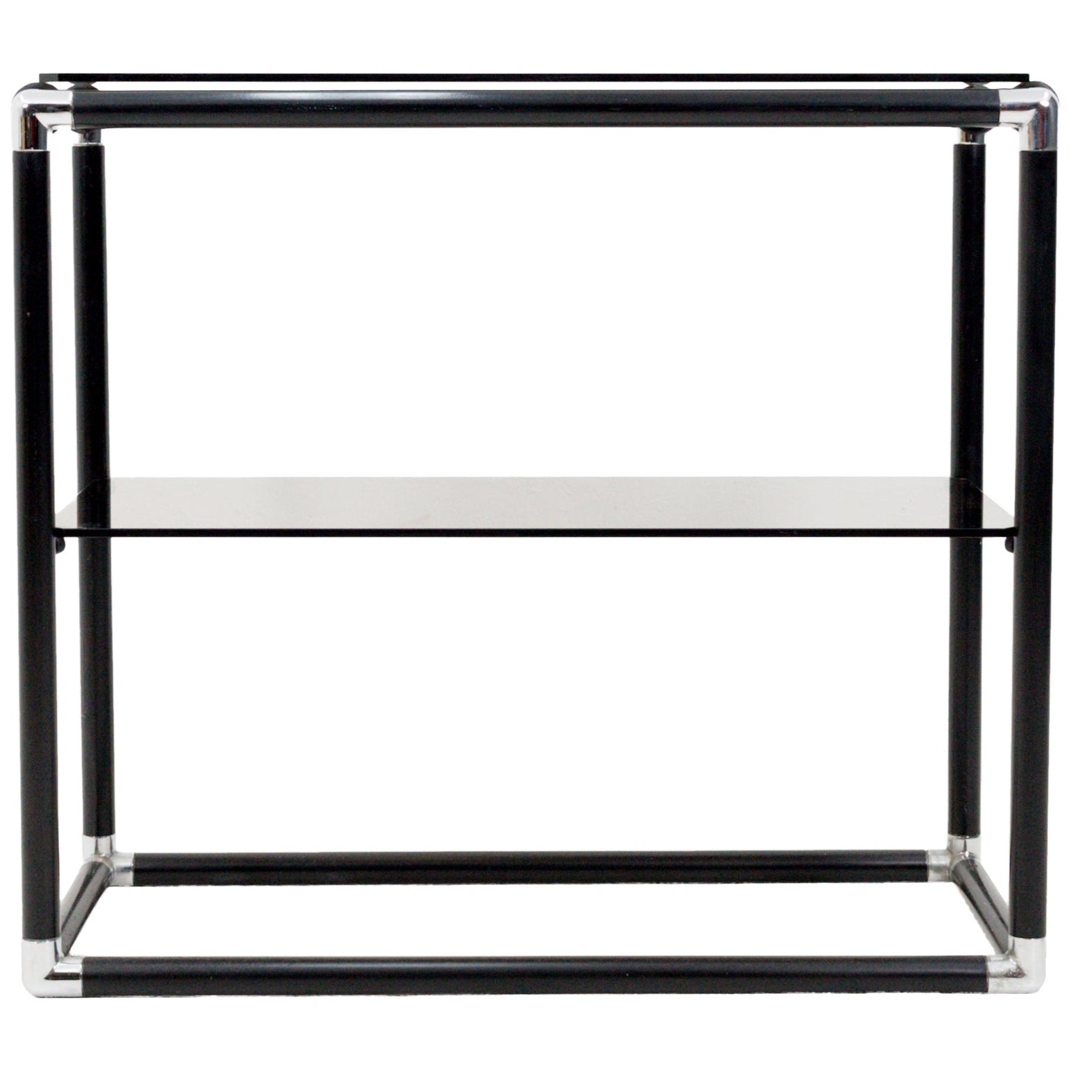 Chrome and Brass Bicolor Two-Tiered Double Shelved Console Table For ...
