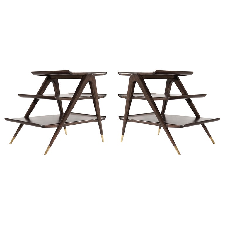Walnut Tiered End Tables, Italy 1950s at 1stDibs