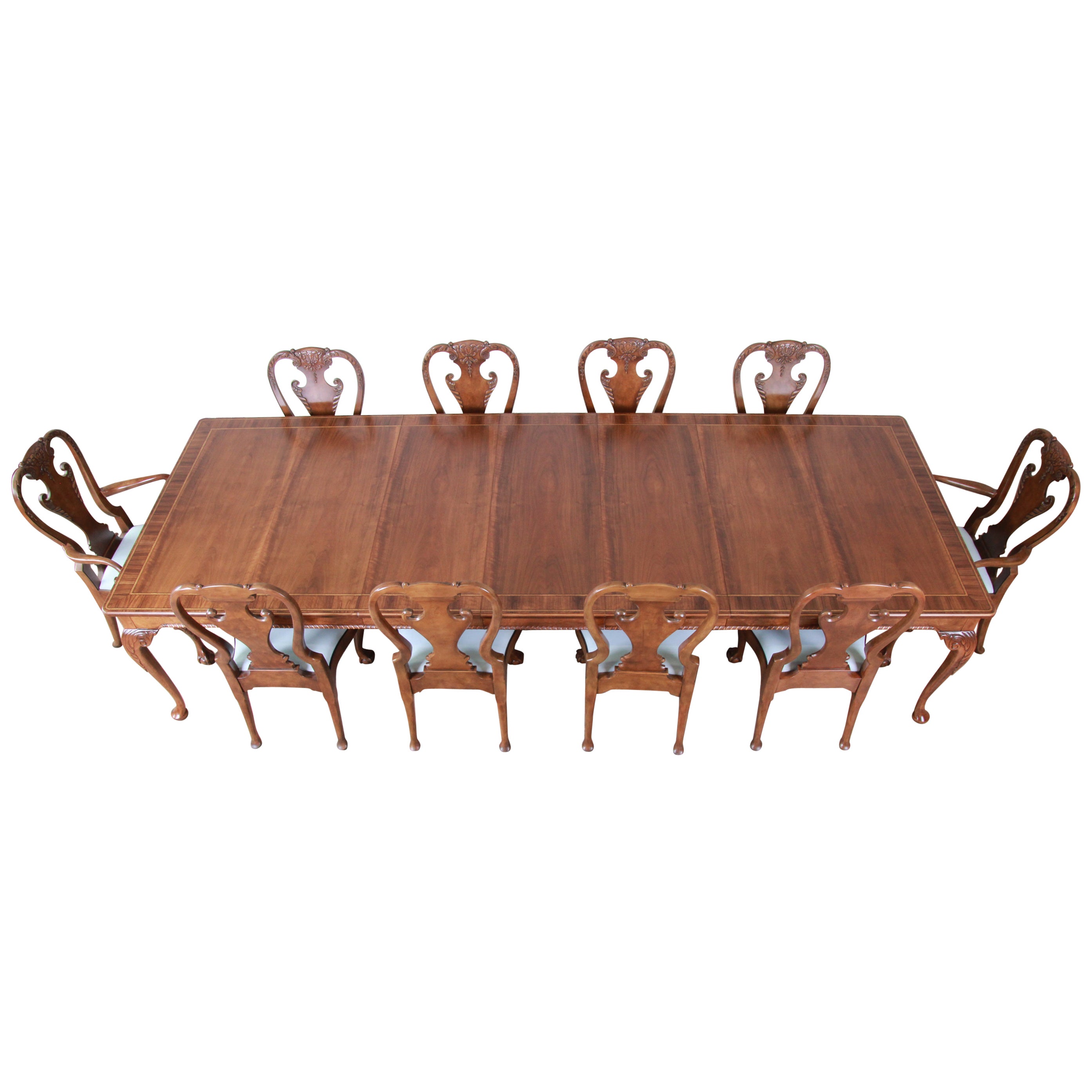 Chippendale Style Mahogany Inlay 7 Pieces Dining Set, Table 6 Chairs ...