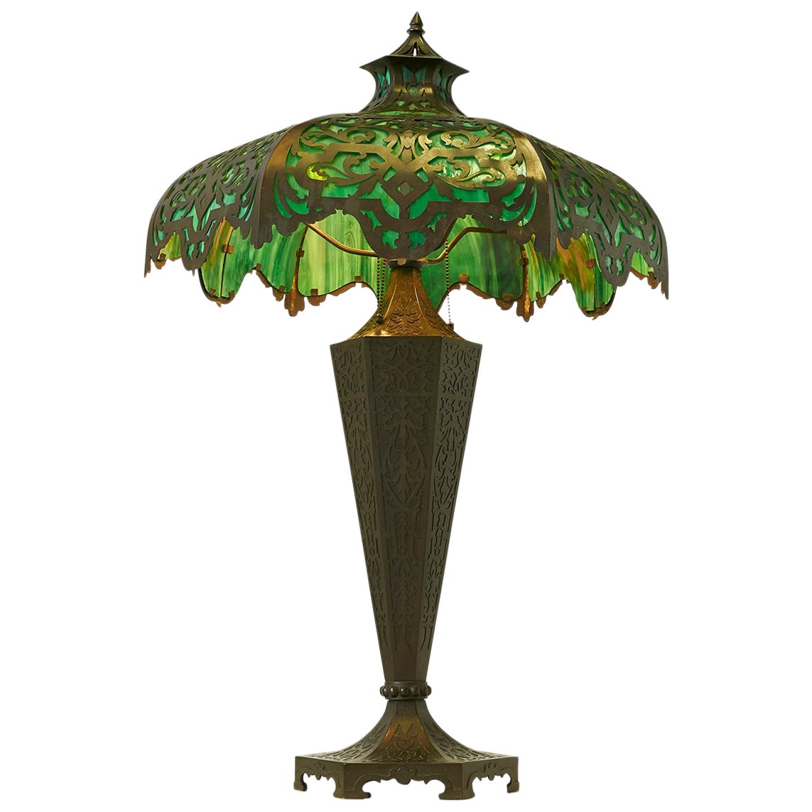 Gothic Revival Slag Glass Panel Table Lamp by Bradley Hubbard Hubbell ...