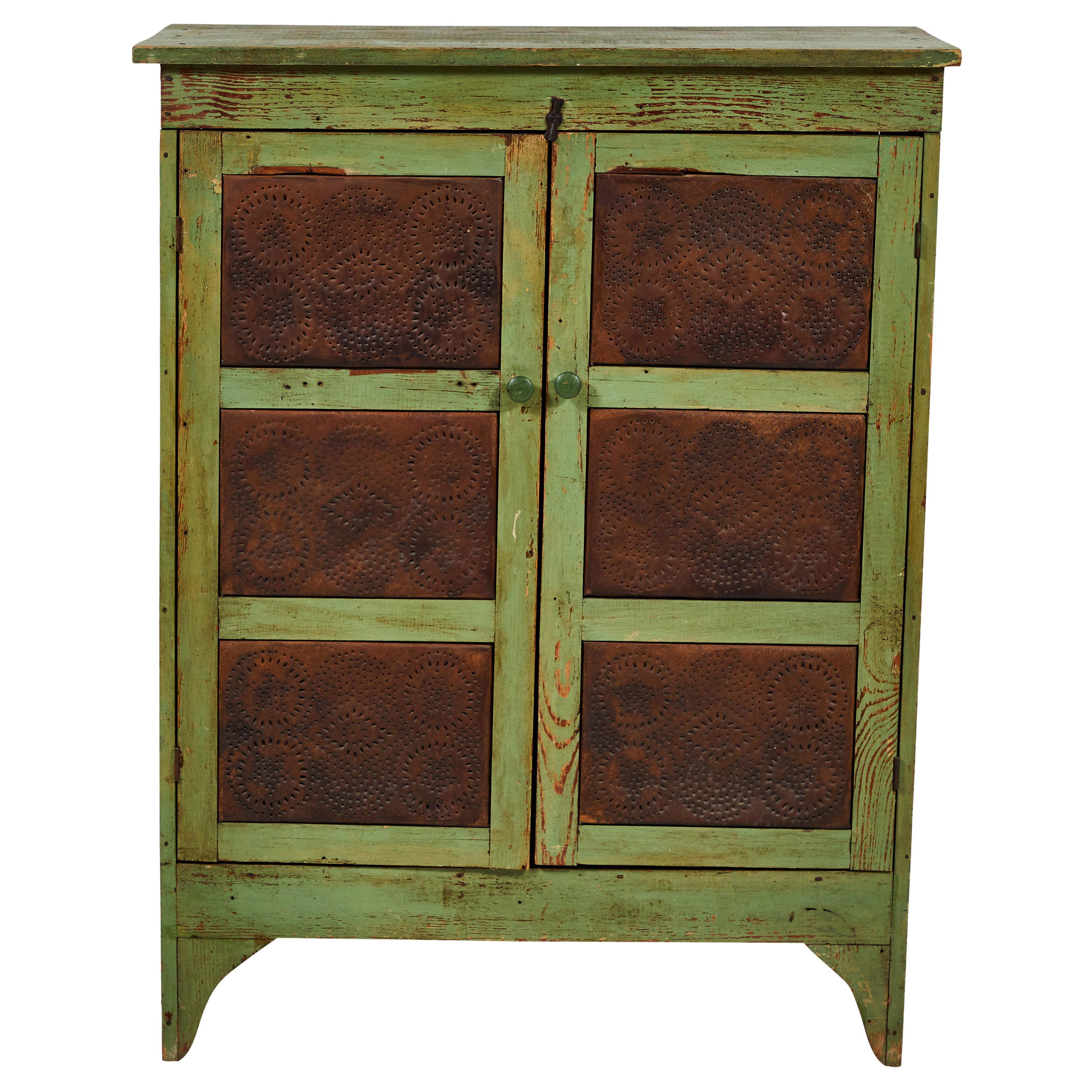 American Primitive Painted Pie Safe with Punched Tin Panels at 1stDibs